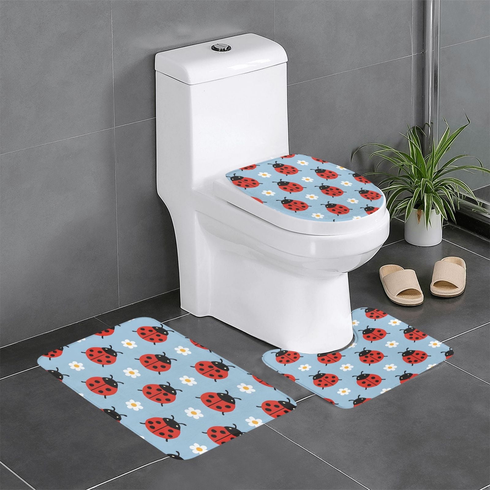 3 Piece Bathroom Rugs Set Flannel Non-Slip U-Shaped Mat For Toilet ...