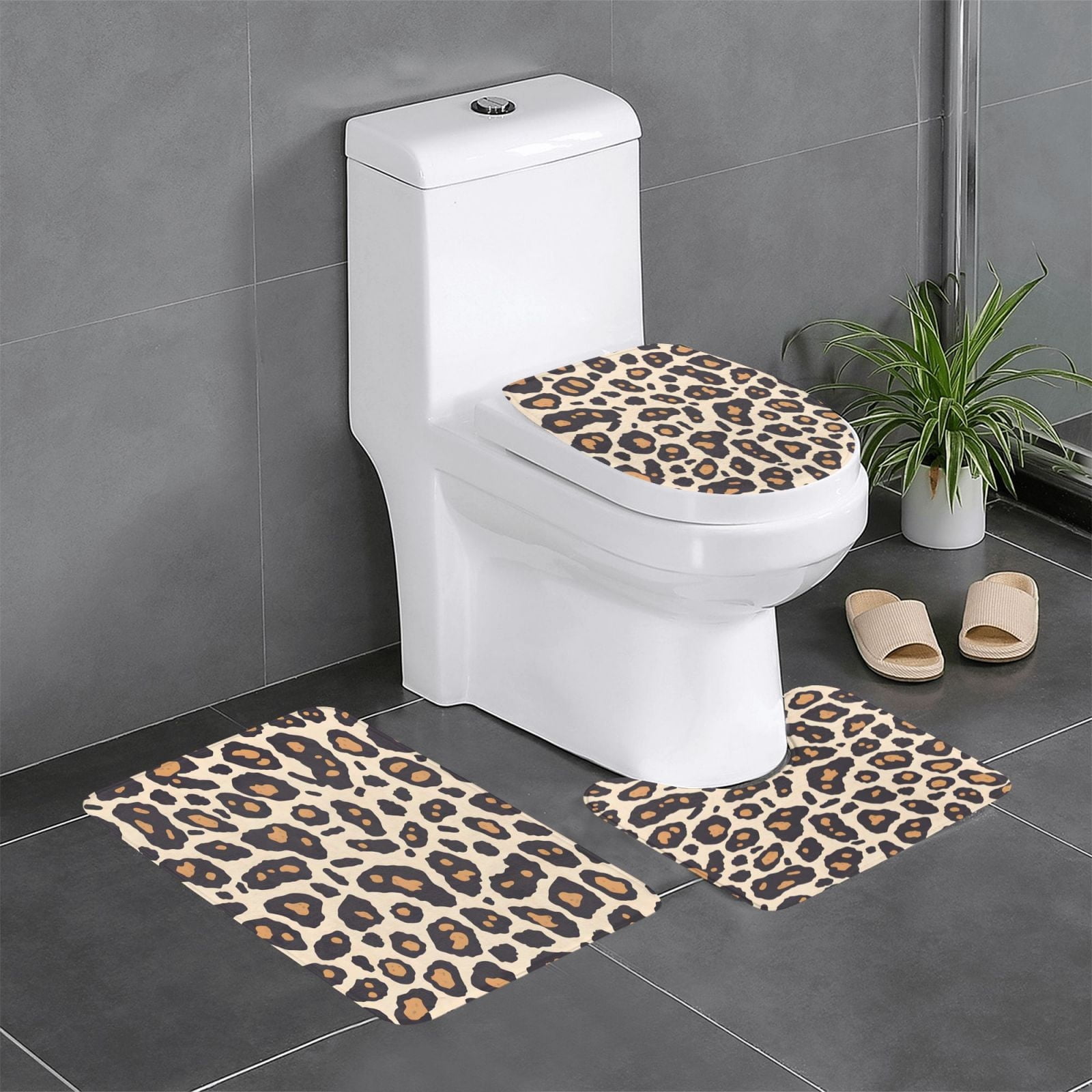 3 Piece Bathroom Rugs Set Flannel Non-Slip U-Shaped Mat For Toilet ...