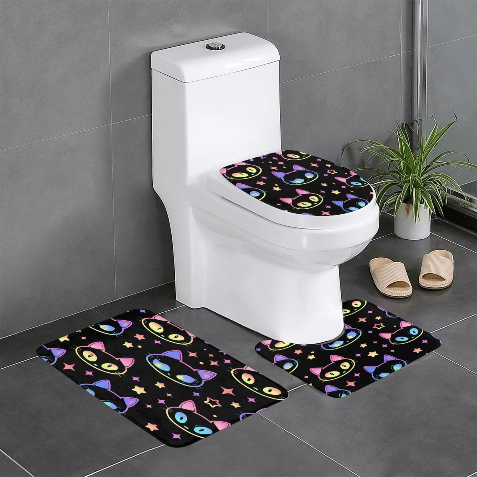3 Piece Bathroom Rugs Set Flannel Non-Slip U-Shaped Mat For Toilet ...