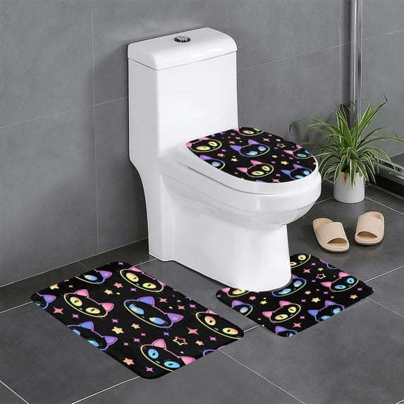 3 Piece Bathroom Rugs Set Flannel Non-Slip U-Shaped Mat For Toilet ...