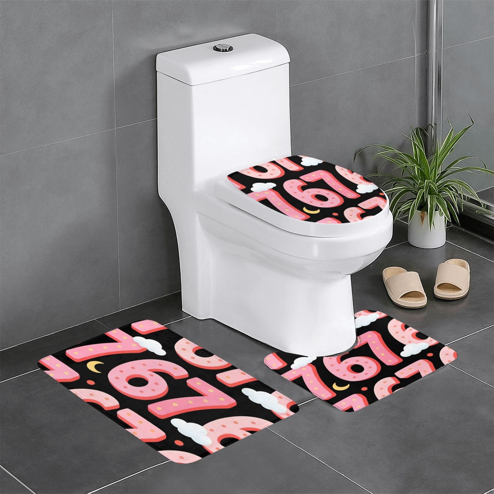 3 Piece Bathroom Rugs Set Flannel Non-Slip U-Shaped Mat For Toilet ...