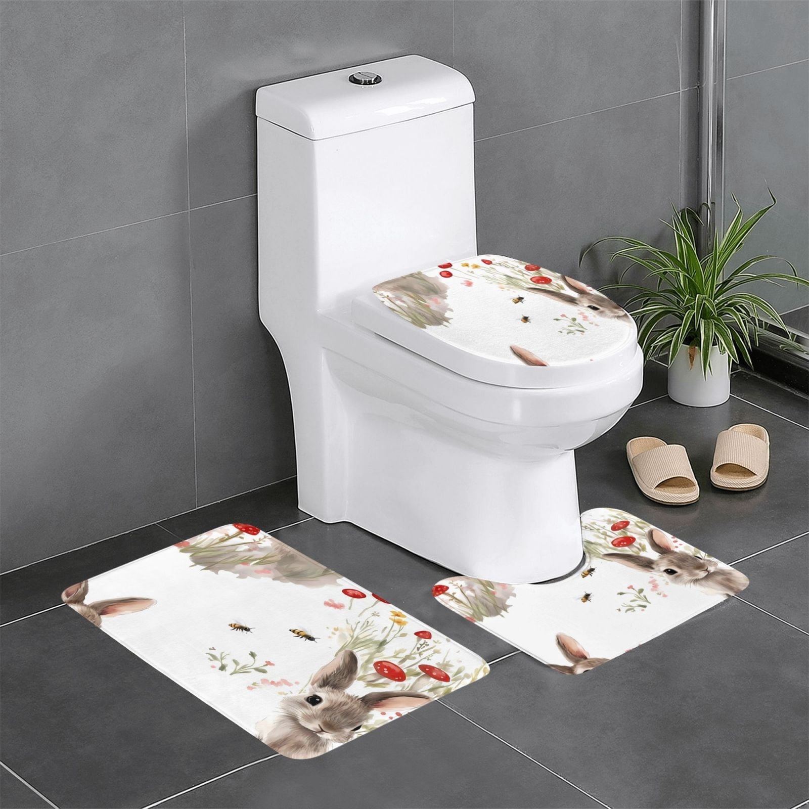 3 Piece Bathroom Rugs Set Flannel Non-Slip U-Shaped Mat For Toilet ...