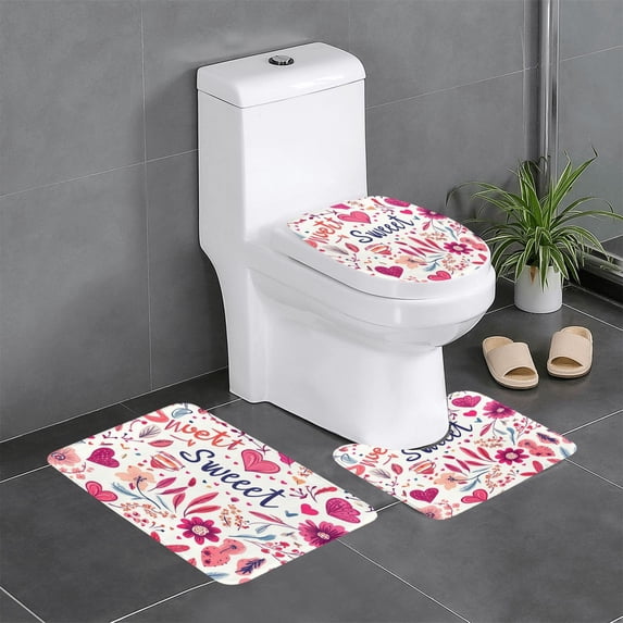 3 Piece Bathroom Rugs Set Flannel Non-Slip U-Shaped Mat For Toilet ...