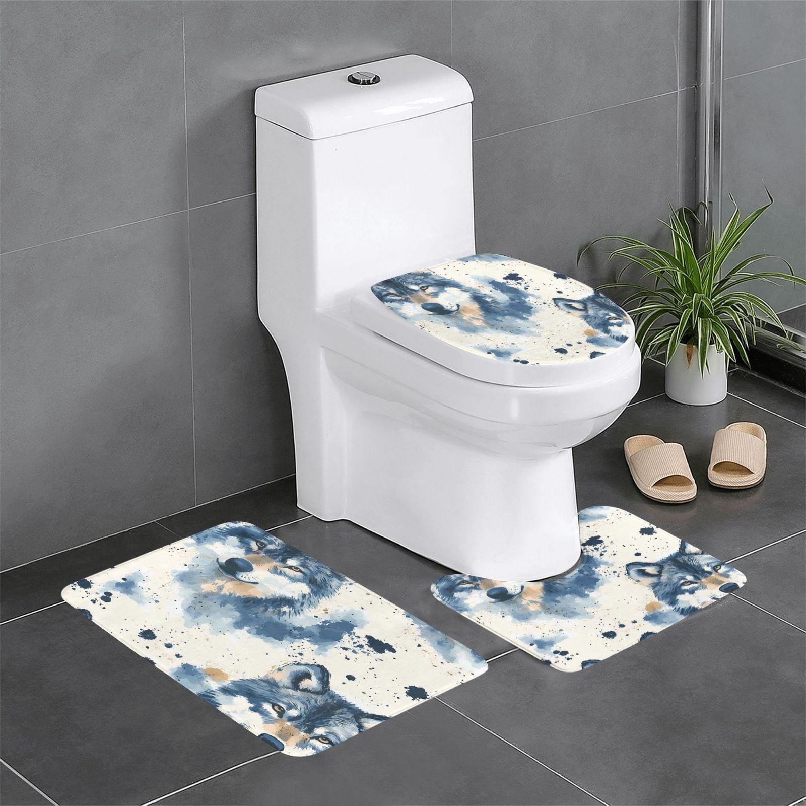 3 Piece Bathroom Rugs Set Flannel Non-Slip U-Shaped Mat For Toilet ...
