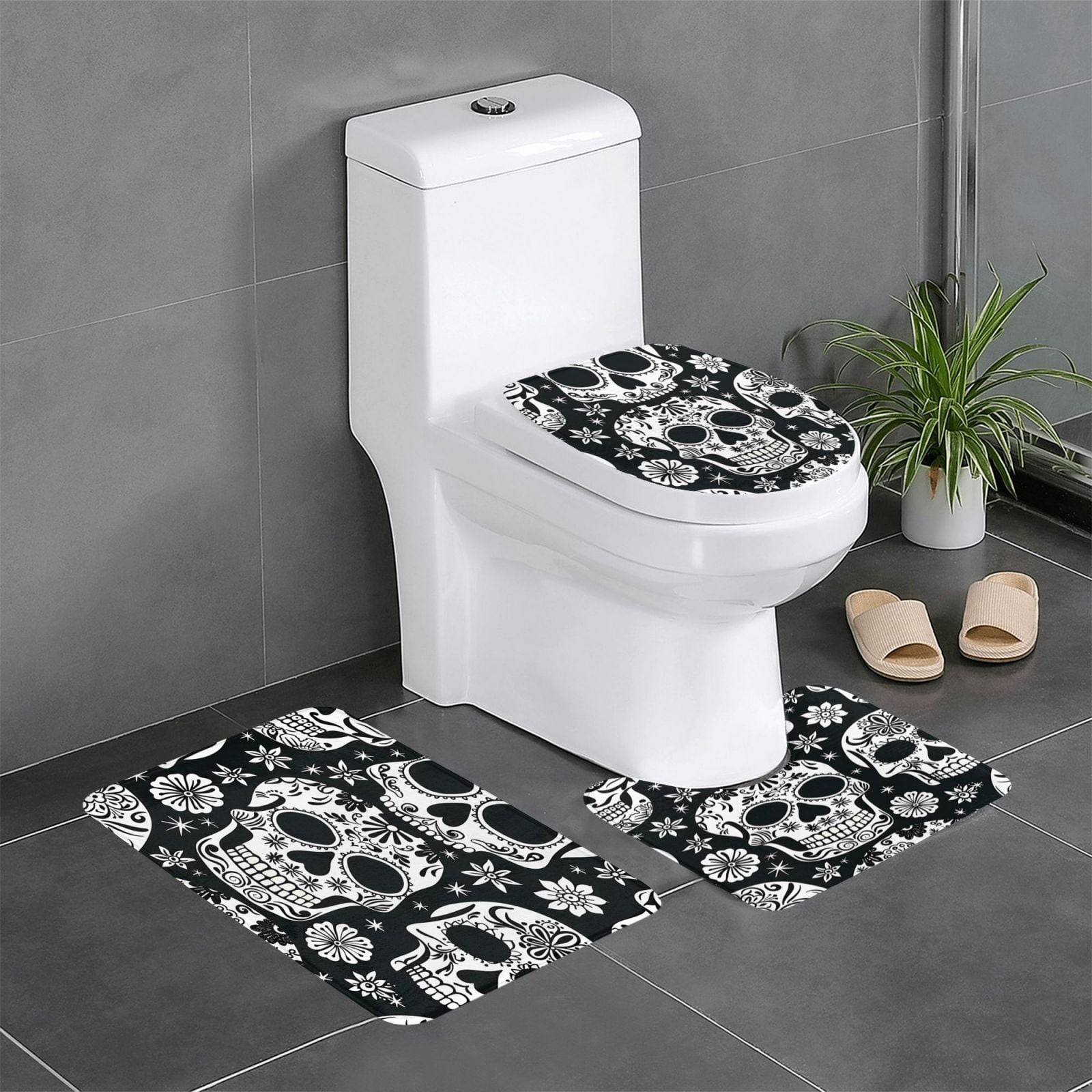 3 Piece Bathroom Rugs Set Flannel Non-Slip U-Shaped Mat For Toilet ...