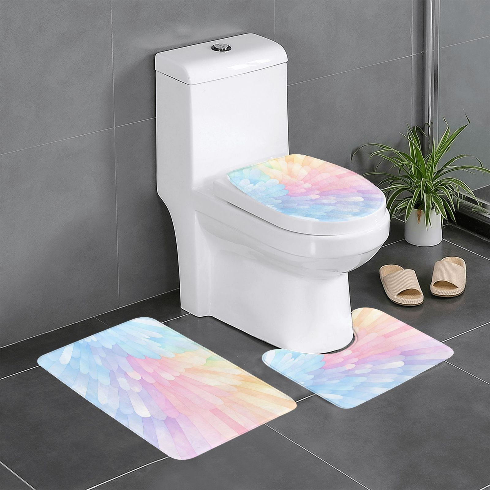 3 Piece Bathroom Rugs Set Flannel Non-Slip U-Shaped Mat For Toilet ...