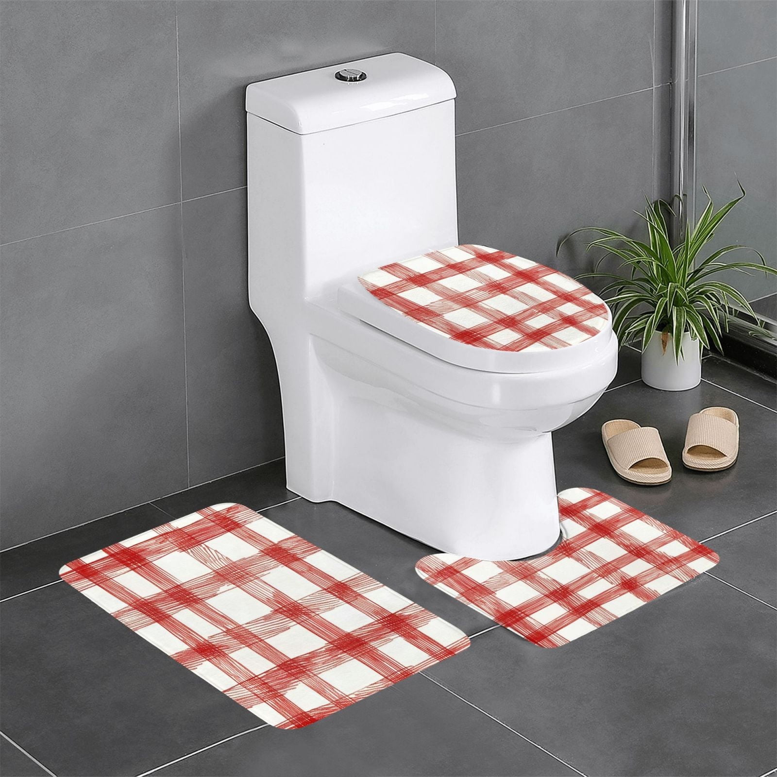 3 Piece Bathroom Rugs Set Flannel Non-Slip U-Shaped Mat For Toilet ...