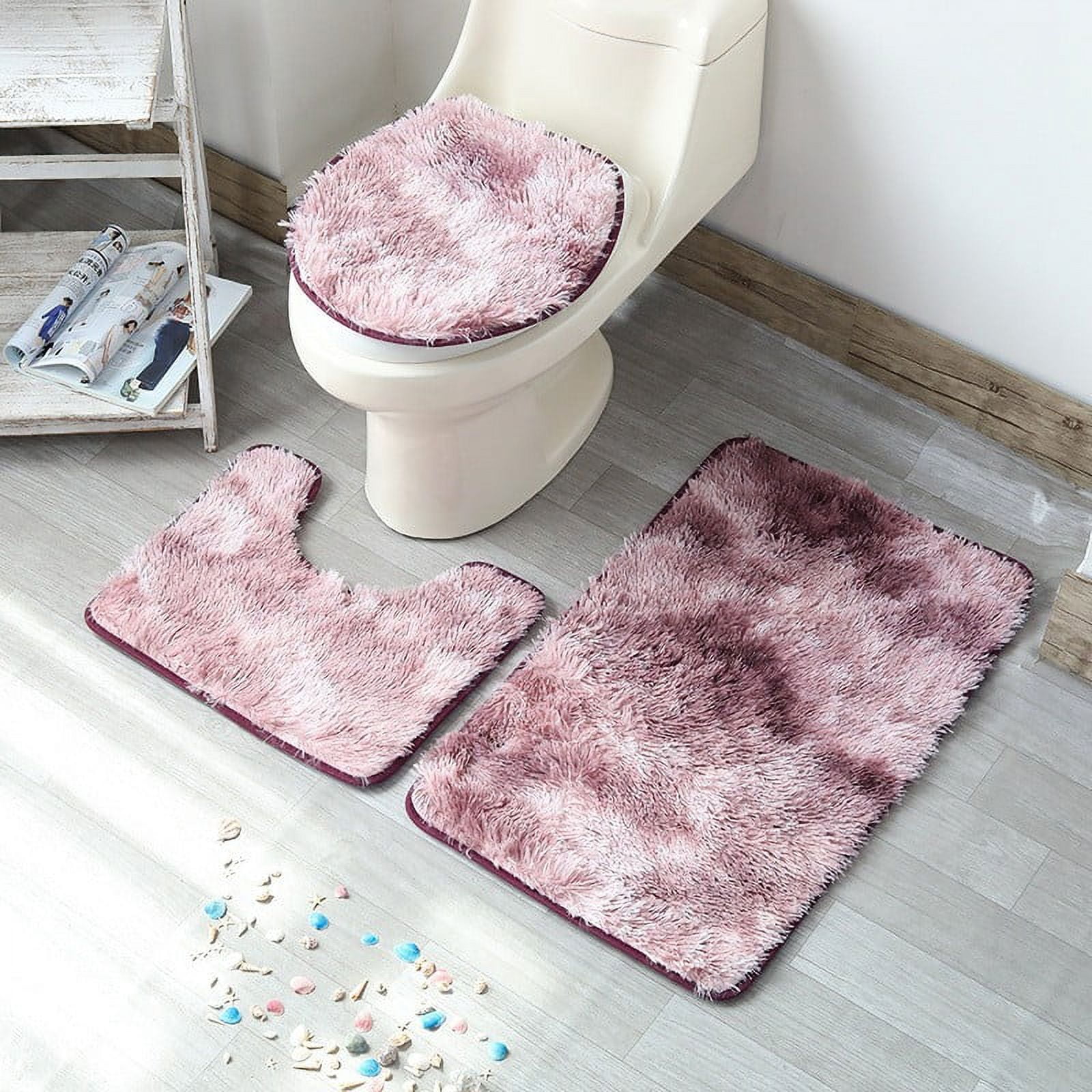 3-Piece Bathroom Rugs Set Mat Contour with Toilet Lid Cover Solid ...