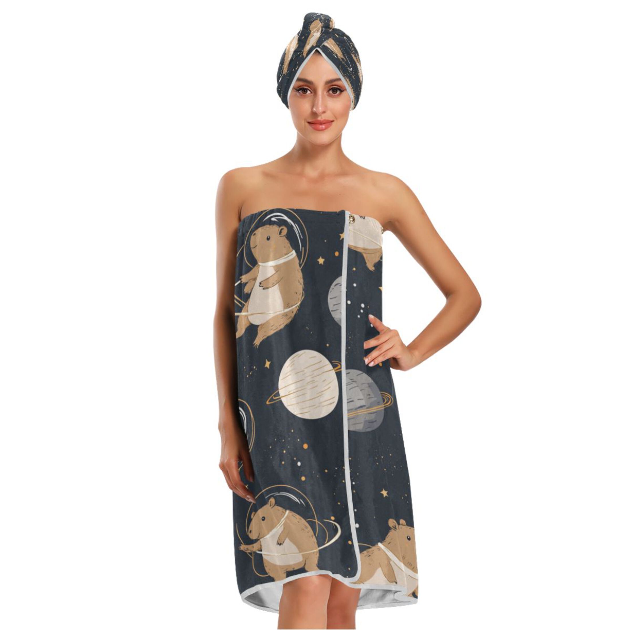 3-Piece Bathroom Towel Set with Bath Towel, Quick-Dry Hair Cap and Hair ...