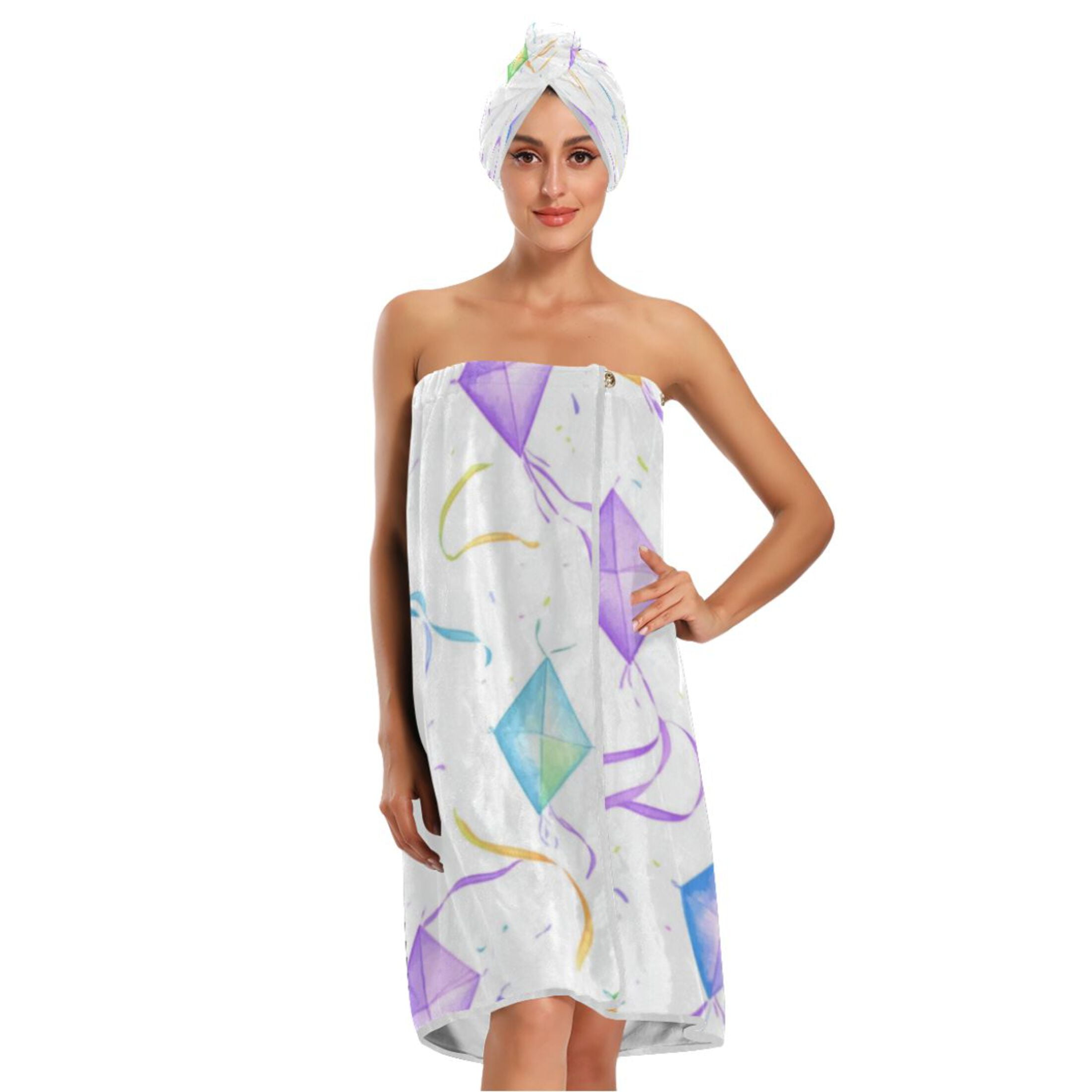 3-Piece Bathroom Towel Set with Bath Towel, Quick-Dry Hair Cap and Hair ...