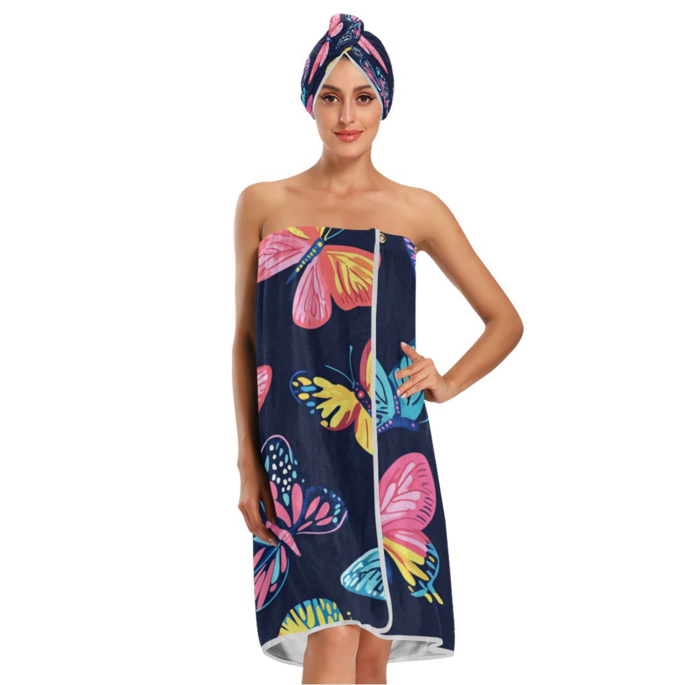 3-Piece Bathroom Towel Set with Bath Towel, Quick-Dry Hair Cap and Hair ...