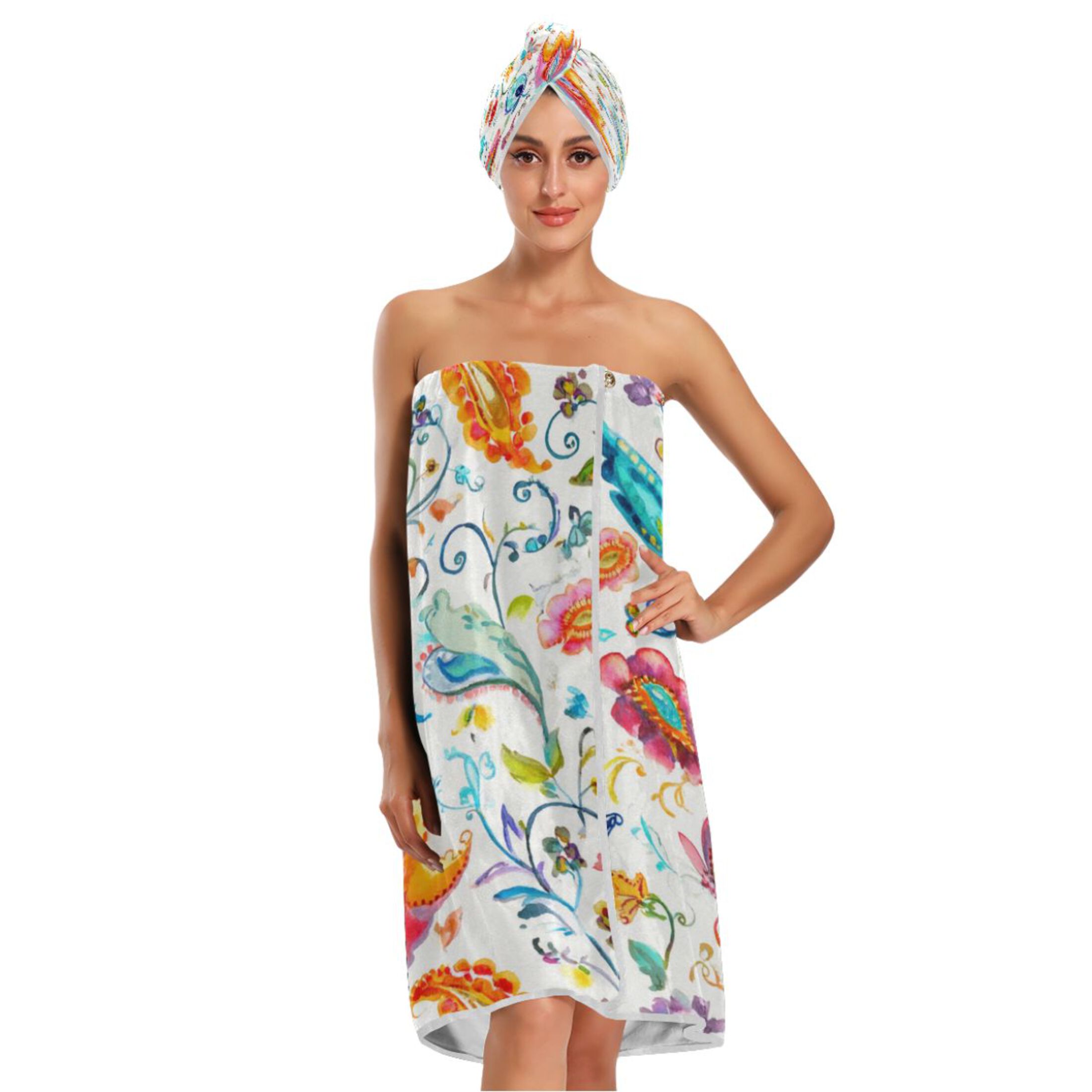 3-Piece Bathroom Towel Set with Bath Towel, Quick-Dry Hair Cap and Hair ...