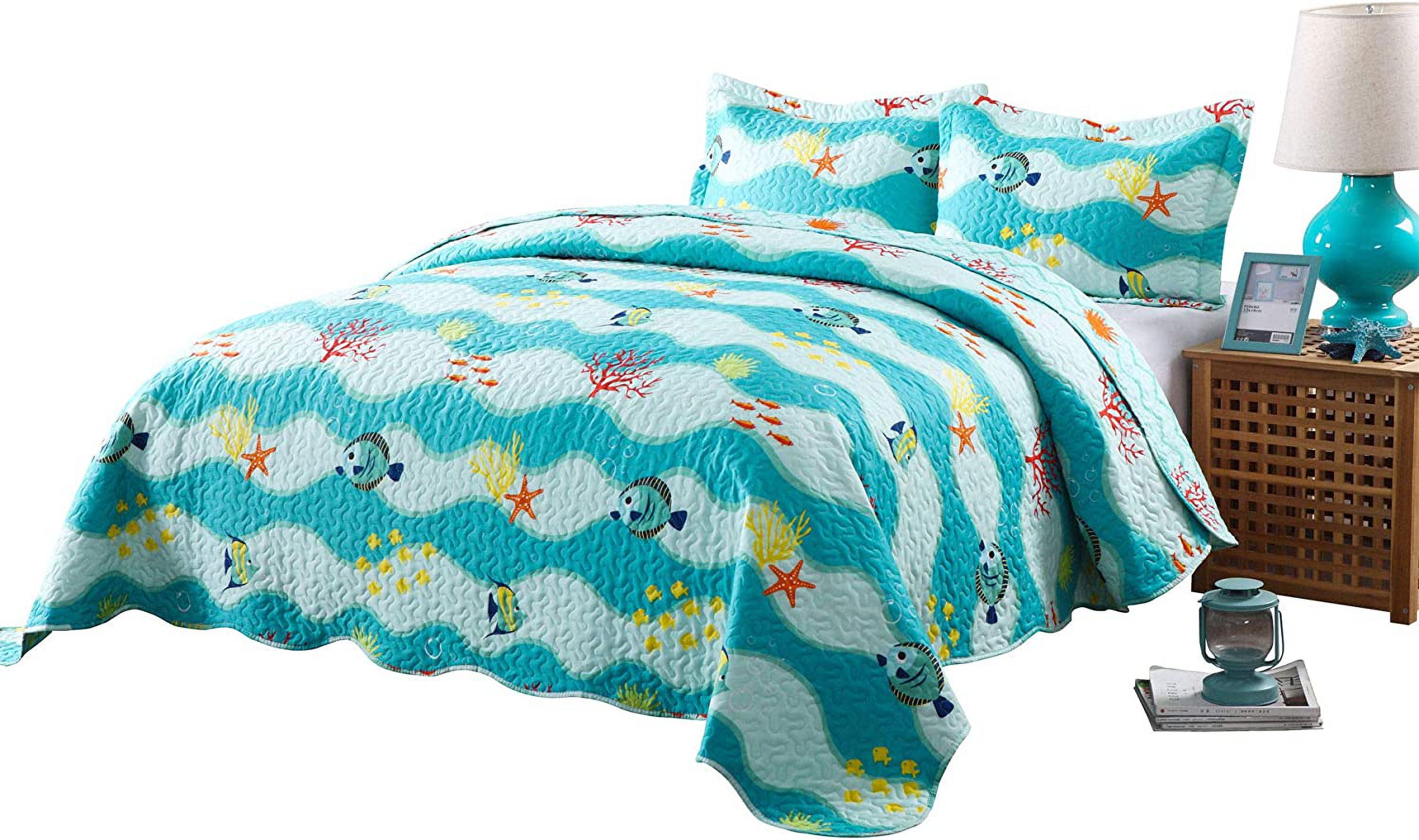 3 Piece Beach Quilt Set Lightweight Bedspread Decoration Throw Blanket ...