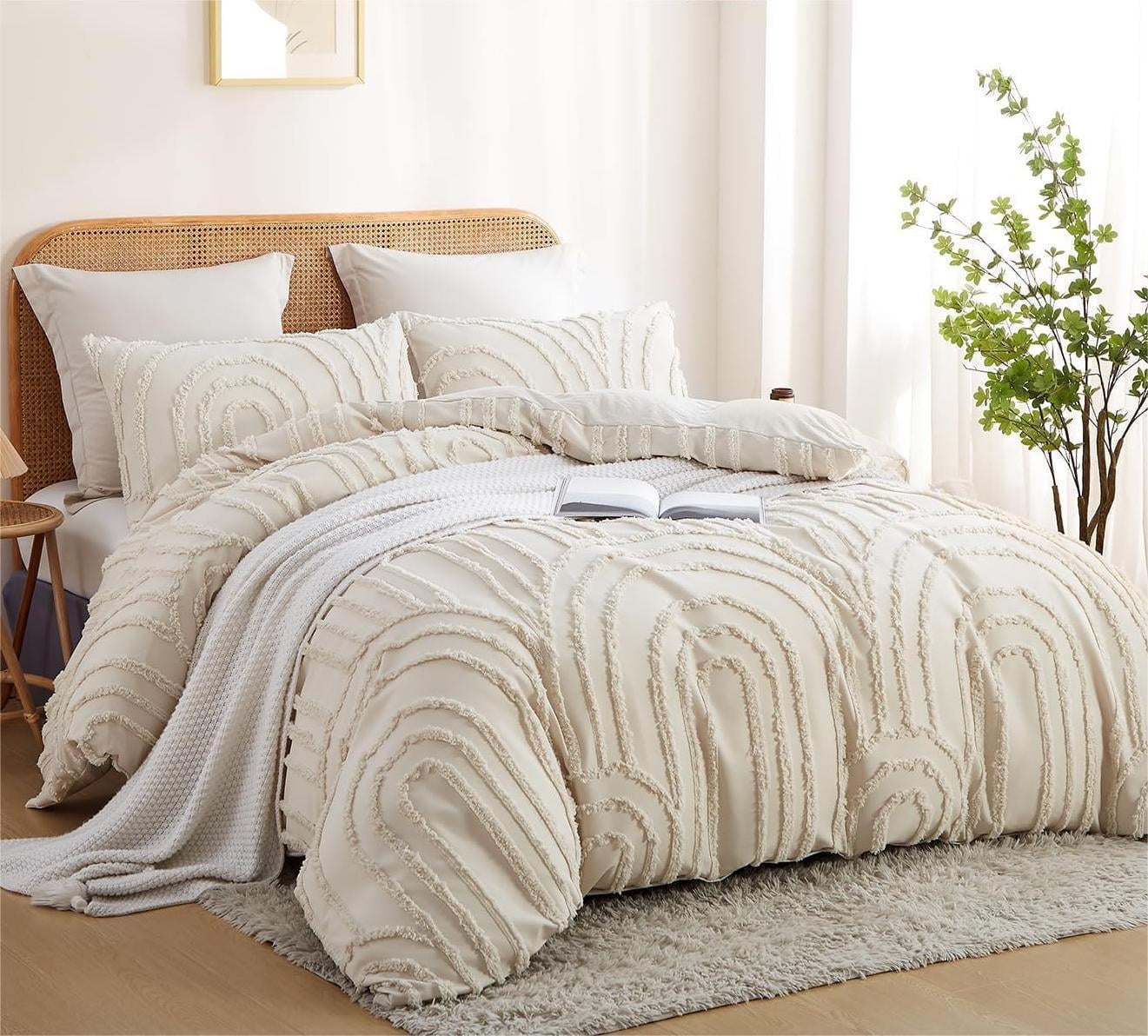 JOLUSERE 3 Piece Beautiful Beige Tufted Duvet Cover Bohemian Duvet ...
