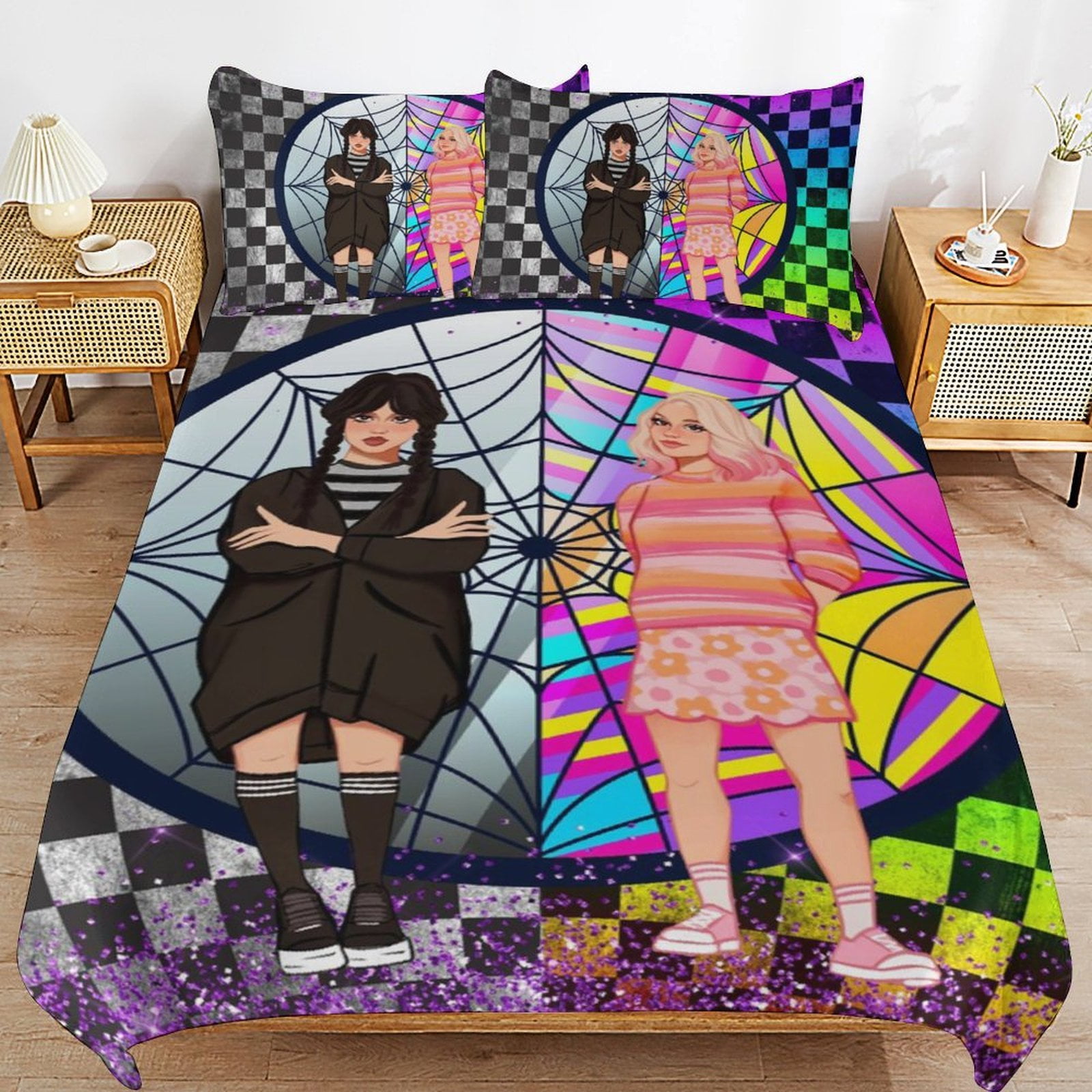 3 Piece Bed Quilt Cover with 2 Pillowcases Wednesday Bedding Set Addams ...