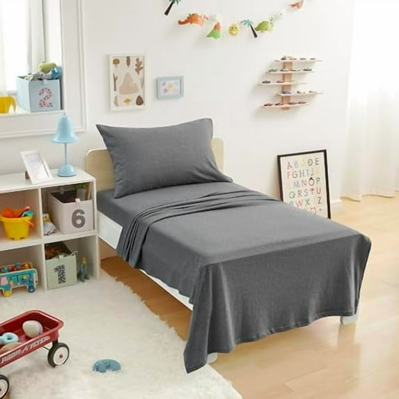 3 Piece Bed Sheet Set, 100% Cotton Jersey, Includes Super Soft, Flat ...