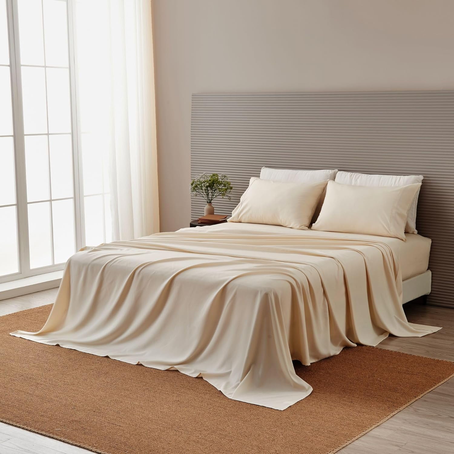 3 Piece Bed Sheet Set Silky Soft Blend Of Rayon Derived From Bamboo