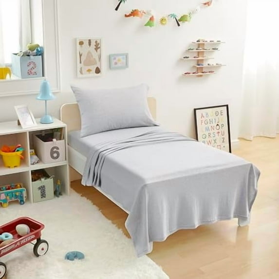 3 Piece Bed Sheets Set, 100% Cotton Jersey, Includes Super Soft, Flat ...