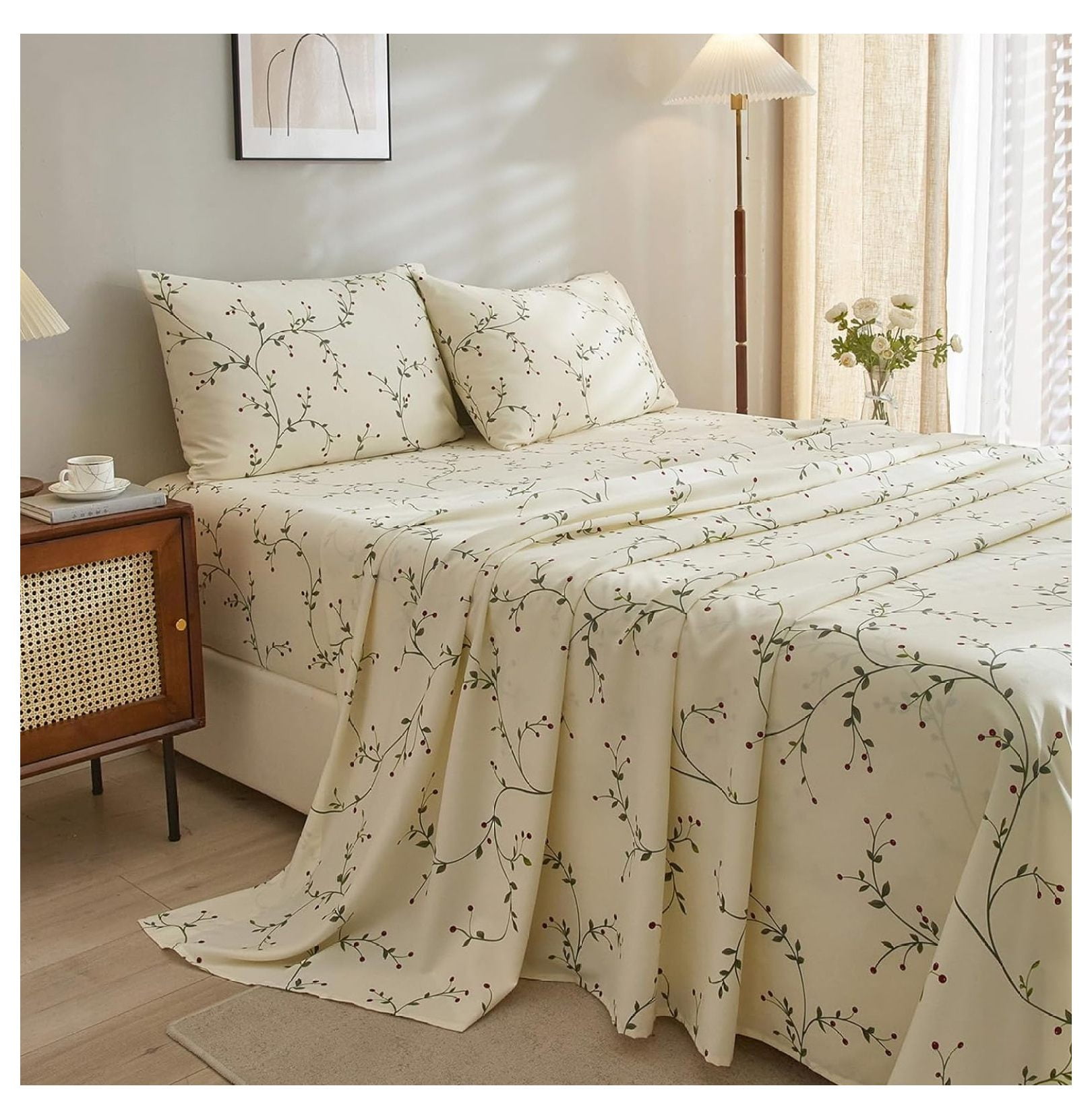 3 Piece Bed Sheets Set XL Sheets Beige - Extra Soft Boho Floral XL ...