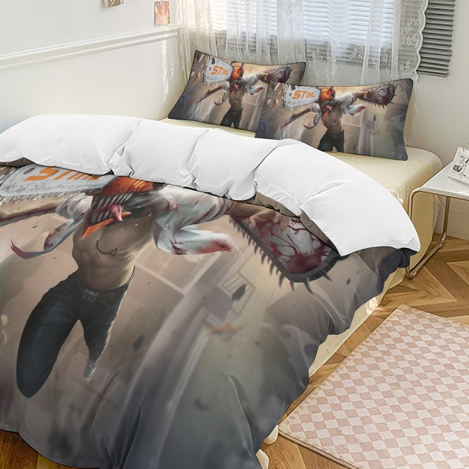 3 Piece Bedding Set Chainsaw Orange Men Comforter Cover Set Cute Kids ...