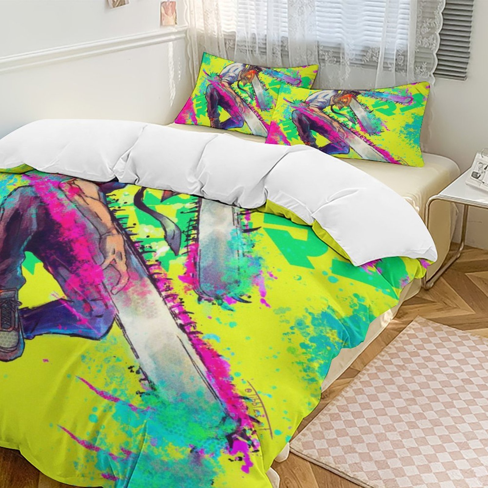3 Piece Bedding Set Chainsaw Orange Men Comforter Cover Set Cute Kids ...