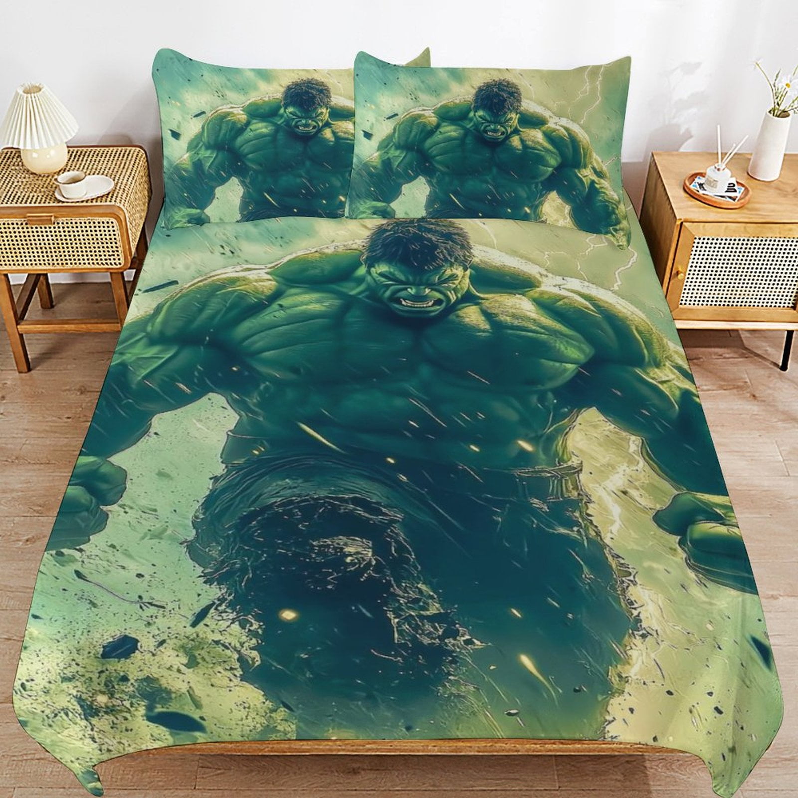 3-Piece Bedding Set Comforter Sets Green Hulk Bed Duvet Cover with 2 ...
