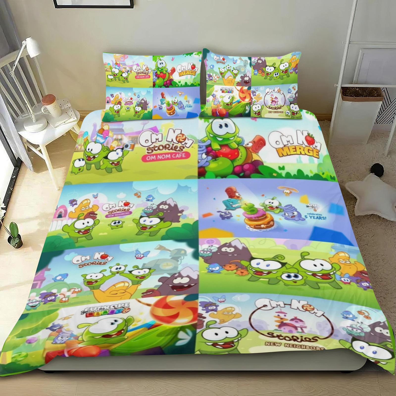 3 Piece Bedding Set For Om Nom Stories Comforter Cover Set Cute Duvet ...