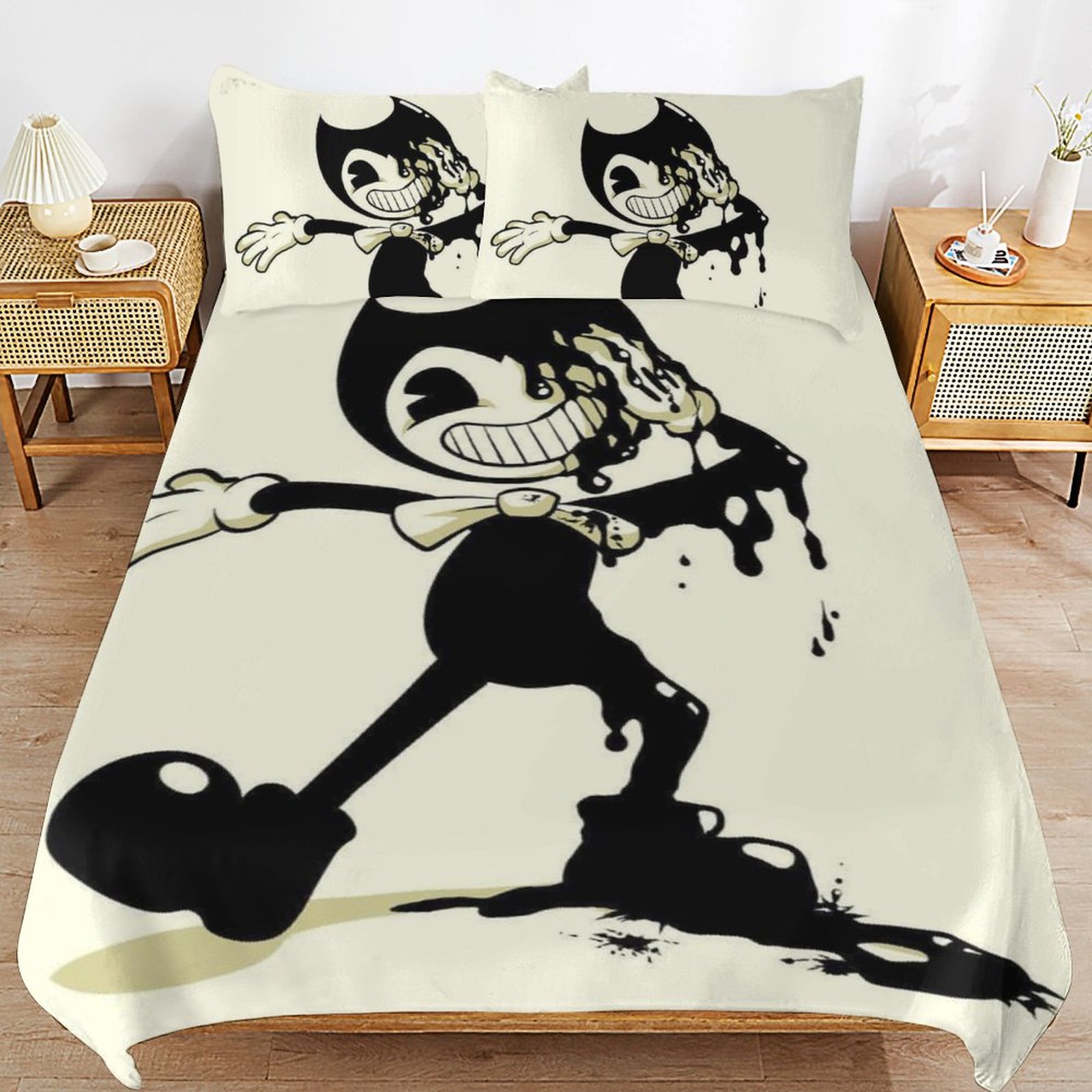 3-Piece Bedding Set Funny Comforter Sets Bendy And The Ink Machine Bed ...