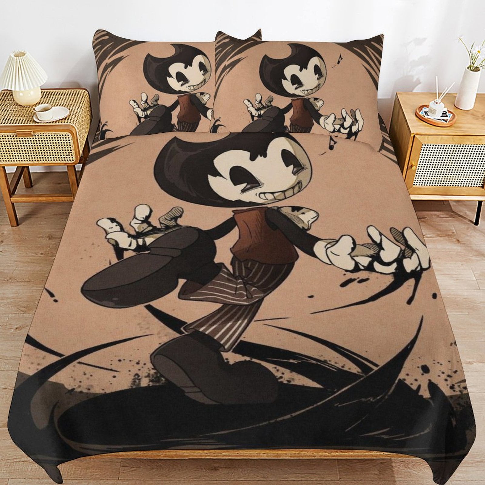 3-Piece Bedding Set Funny Comforter Sets Bendy And The Ink Machine Bed ...