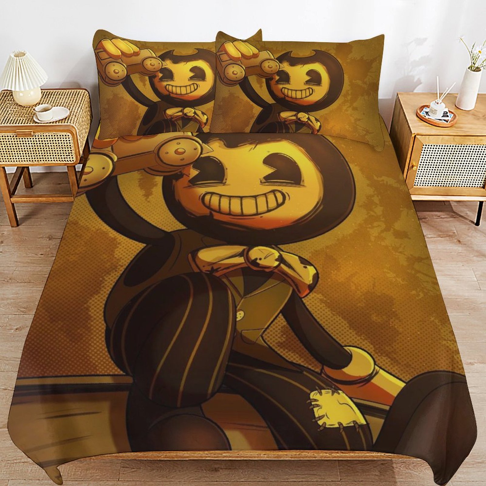 3 Piece Bedding Set Funny Comforter Sets Bendy And The Ink Machine Bed