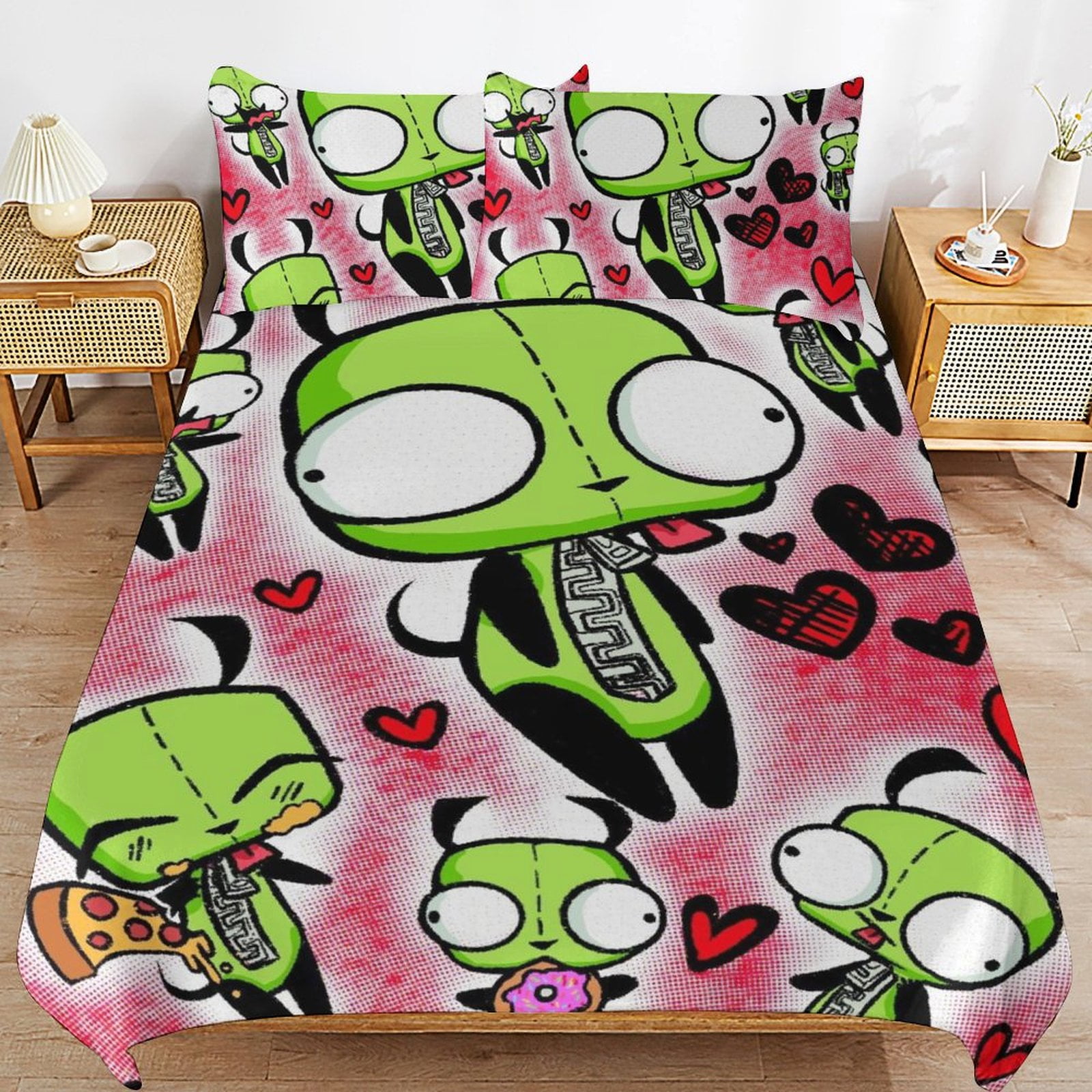 3-Piece Bedding Set Funny Comforter Sets Invader Zim Bed Duvet Cover ...