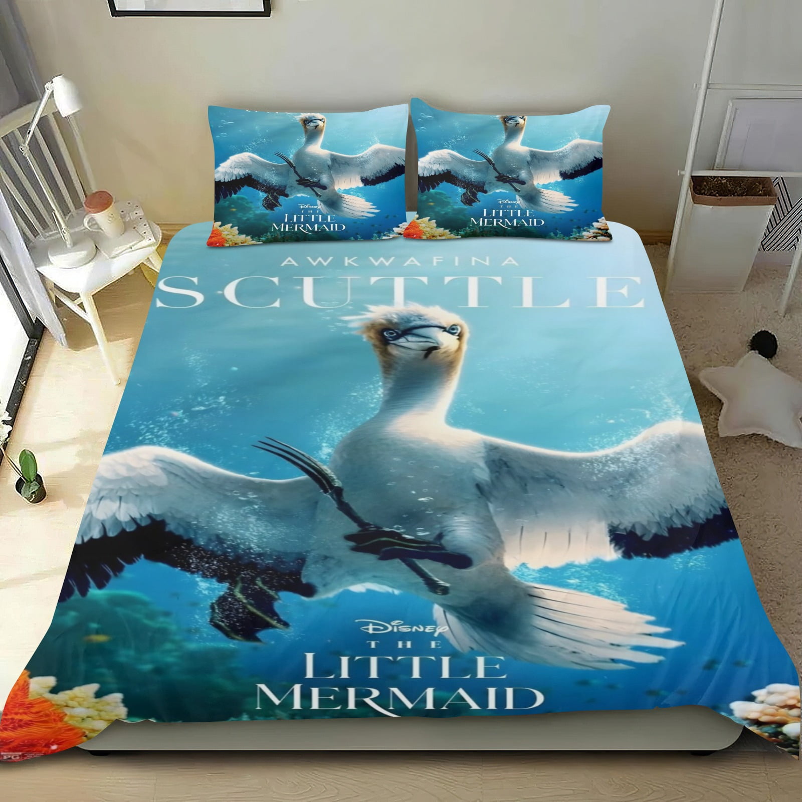 3 Piece Bedding Set The Little Mermaid Scuttle Comforter Set Cute Duvet ...