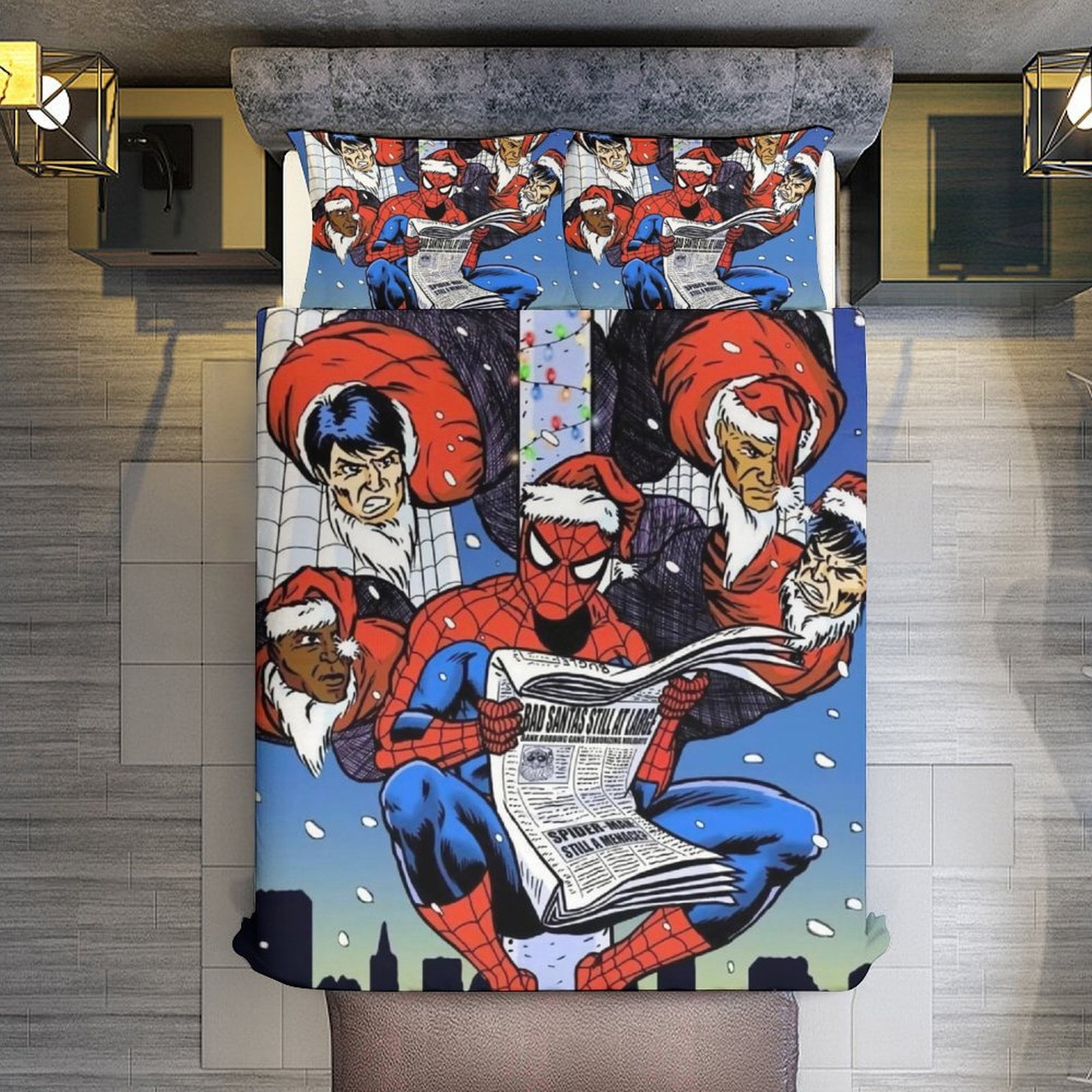 3 Piece Bedding Set,Merry Christmas Spider-Man Comforter Set for Kids ...