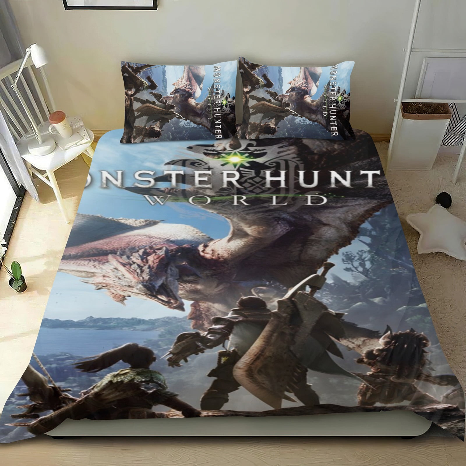 3 Piece Bedding Set Monster Hunter World Comforter Set Cute Duvet Cover ...