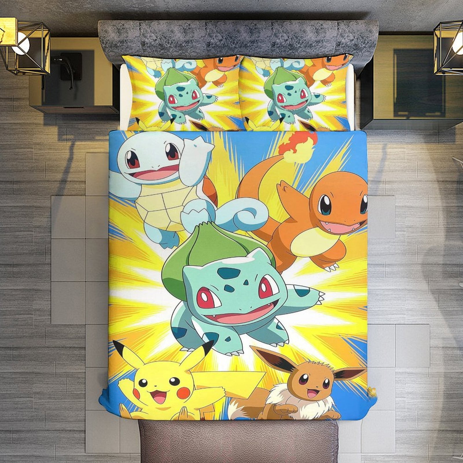 3 Piece Bedding Set,Silver Pokémon,Pikachu Eevee Charmander Squirtle ...