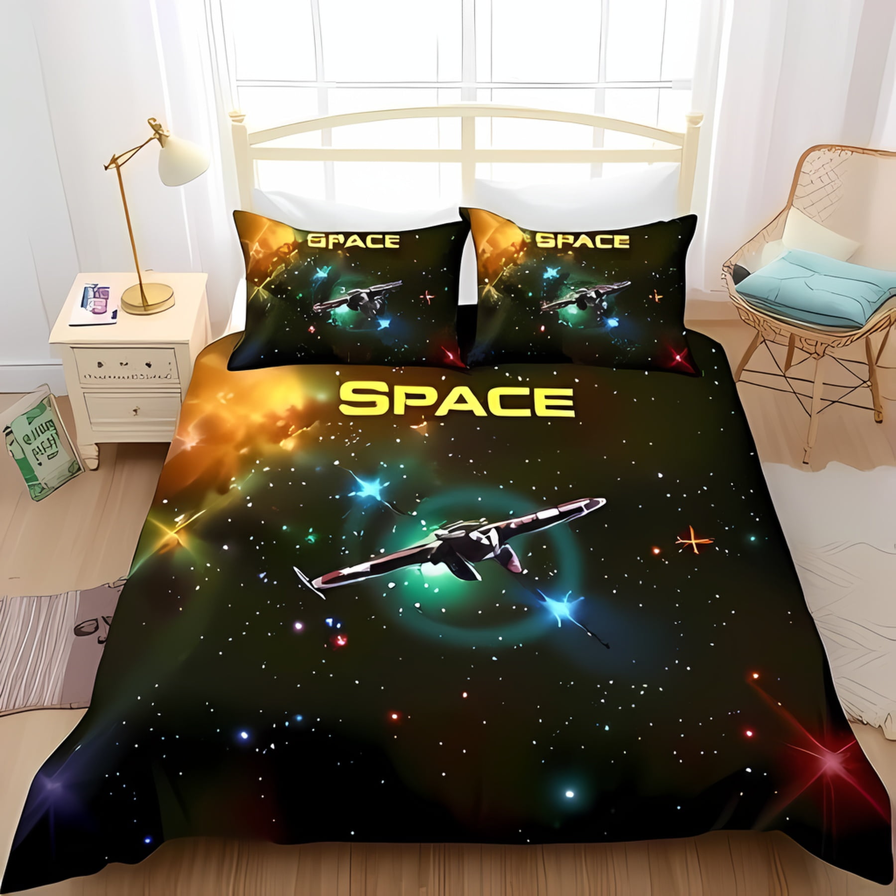 3-Piece Bedding Set - Space-Themed Duvet Cover & Pillowcases with ...