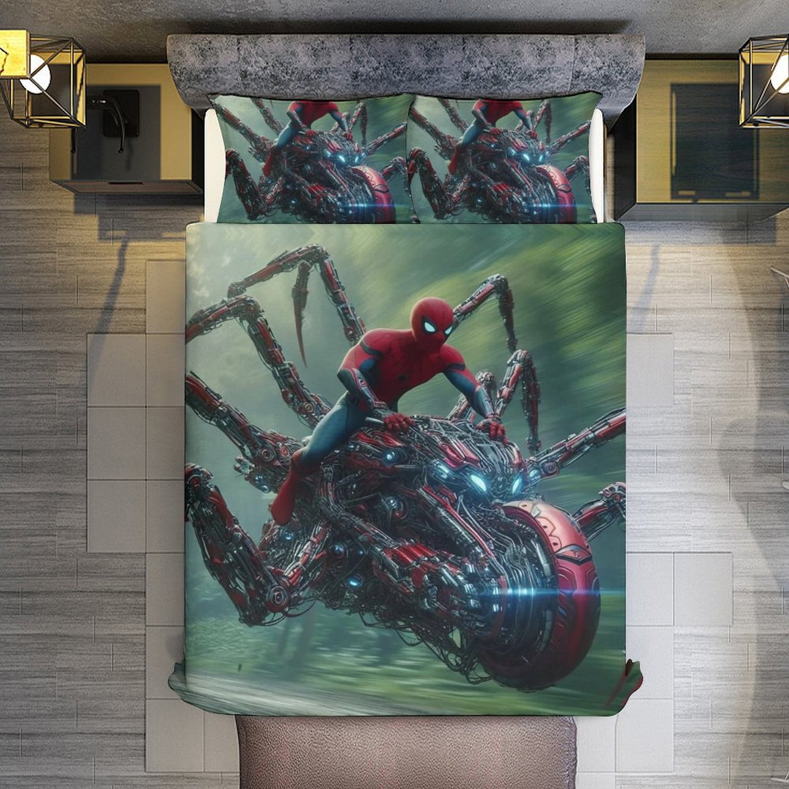 3 Piece Bedding Set,Spider-Man Riding A Motorcycle Comforter Set for ...