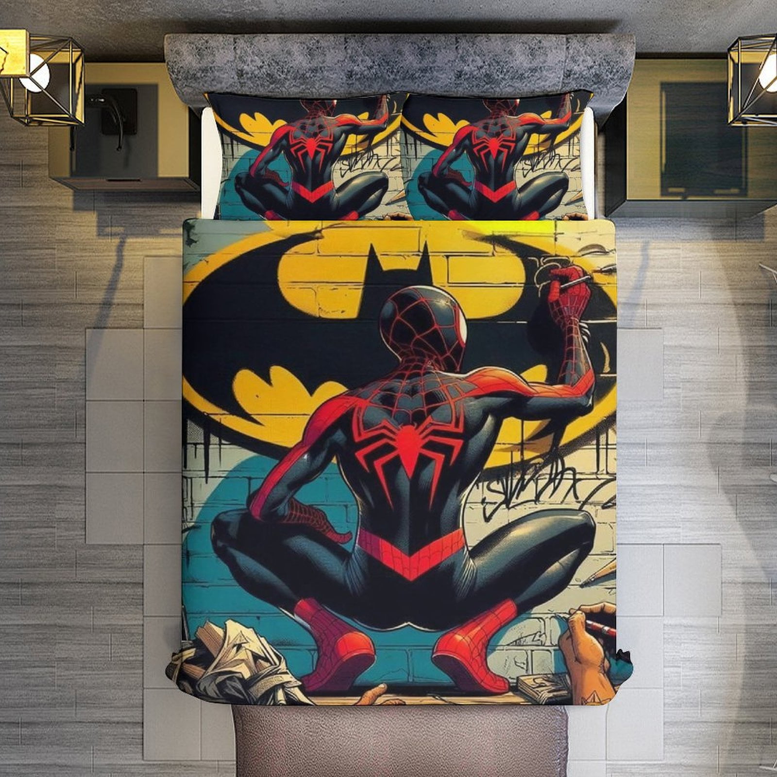 3 Piece Bedding Set,Spider-Man Shadow Webs Miles Morales Crafts The Bat ...