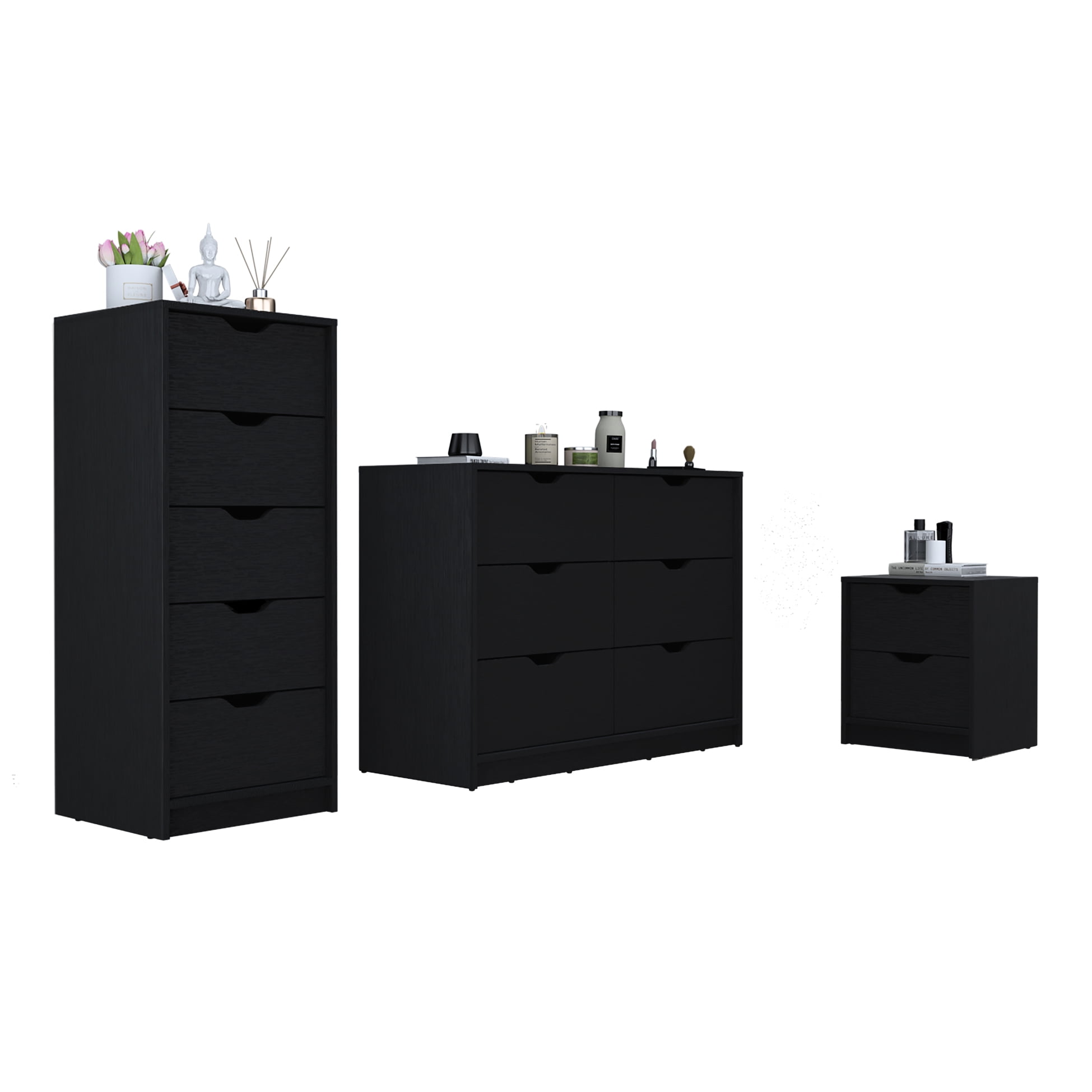 3 Piece Bedroom Configuration In Black: Nightstand, Chest With ...