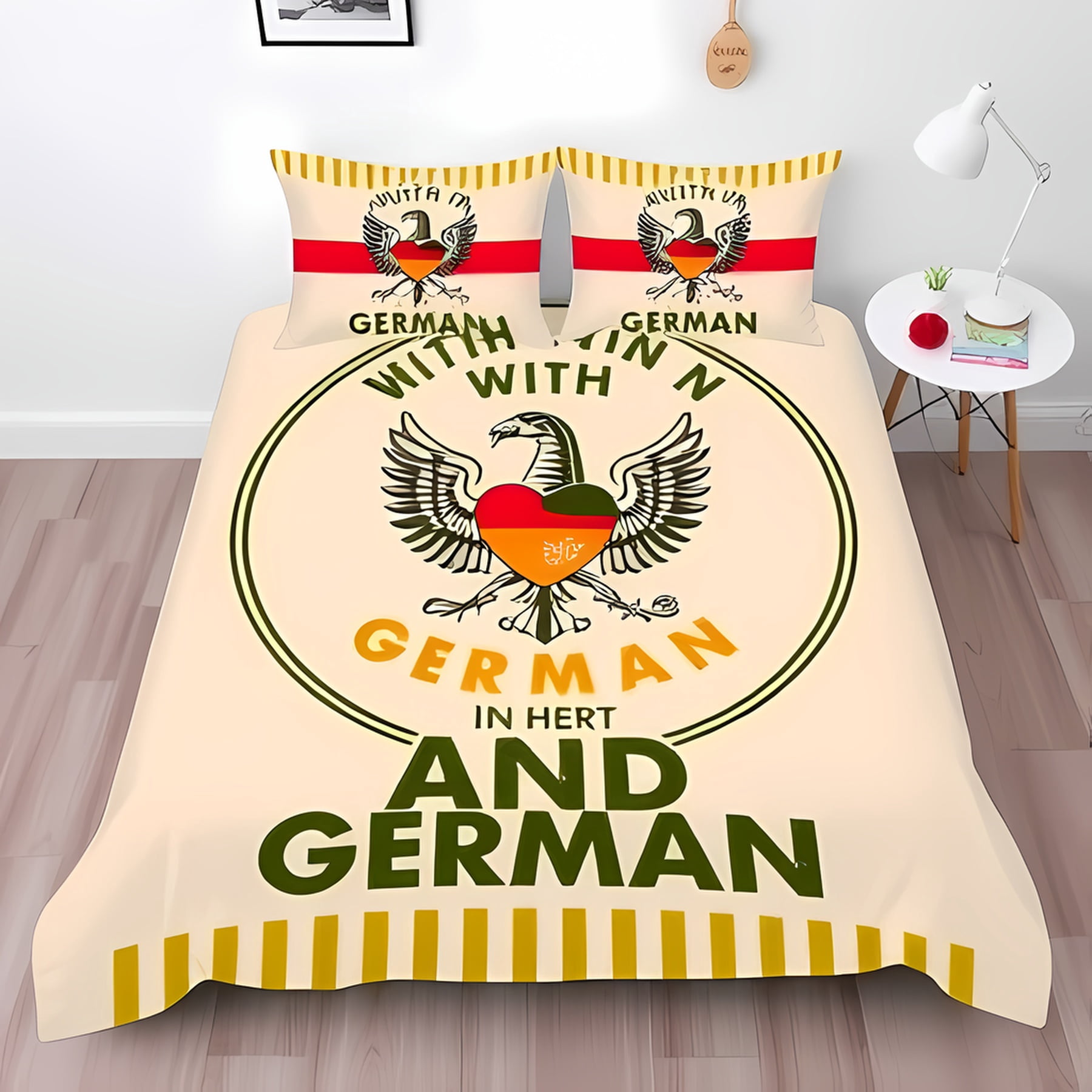 3-Piece Beige Duvet Cover Set with Eagle & German Flag Design Includes ...