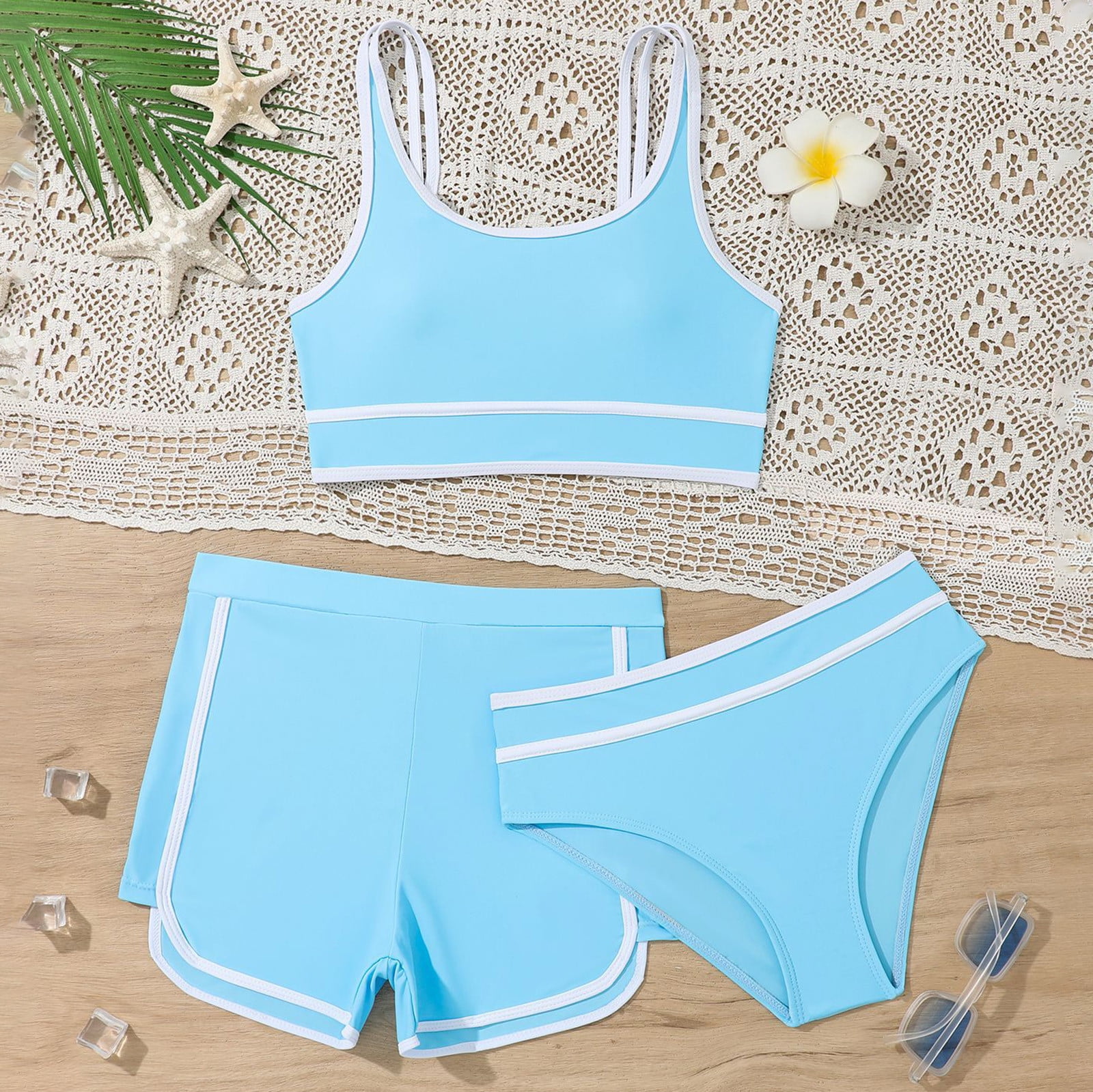 3 Piece Big Girls Bikini Swimsuits Set Girls Tankini Beachwear Bikini ...