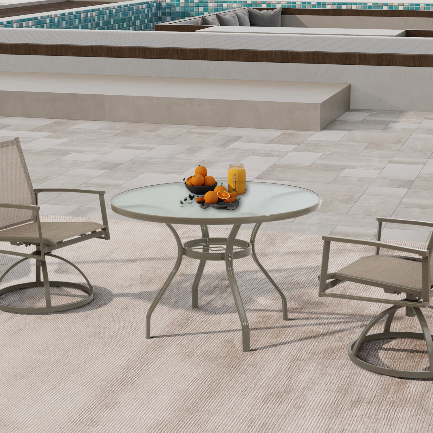 3-Piece Bistro Patio Table and Chairs Set with Tan PVC Sling Swivel ...