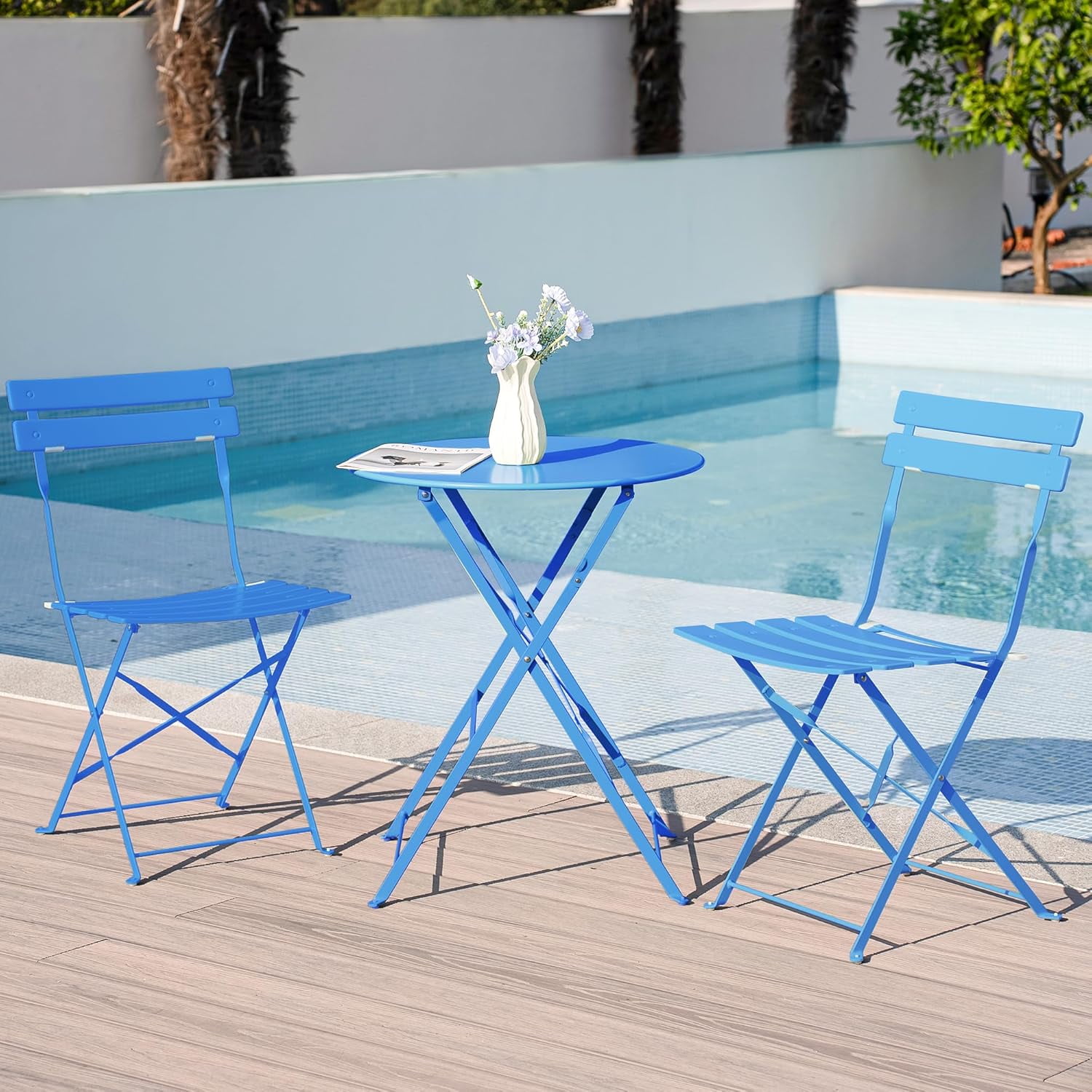 3 Piece Bistro Set, Folding Patio Furniture Set, Outdoor Table and ...