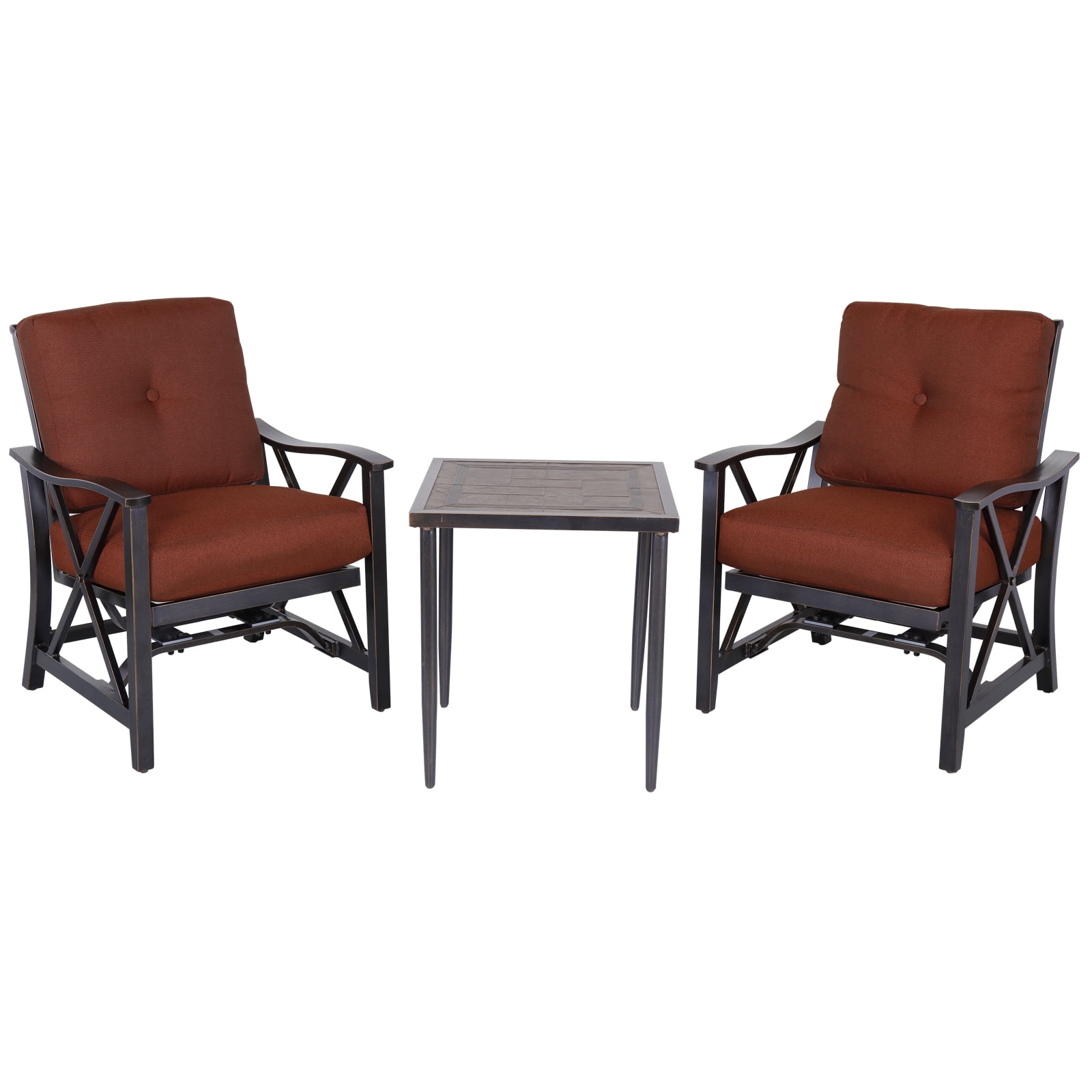 3 Piece Bistro Set Haywood KD Aluminum X Back Stationary Spring Chairs ...