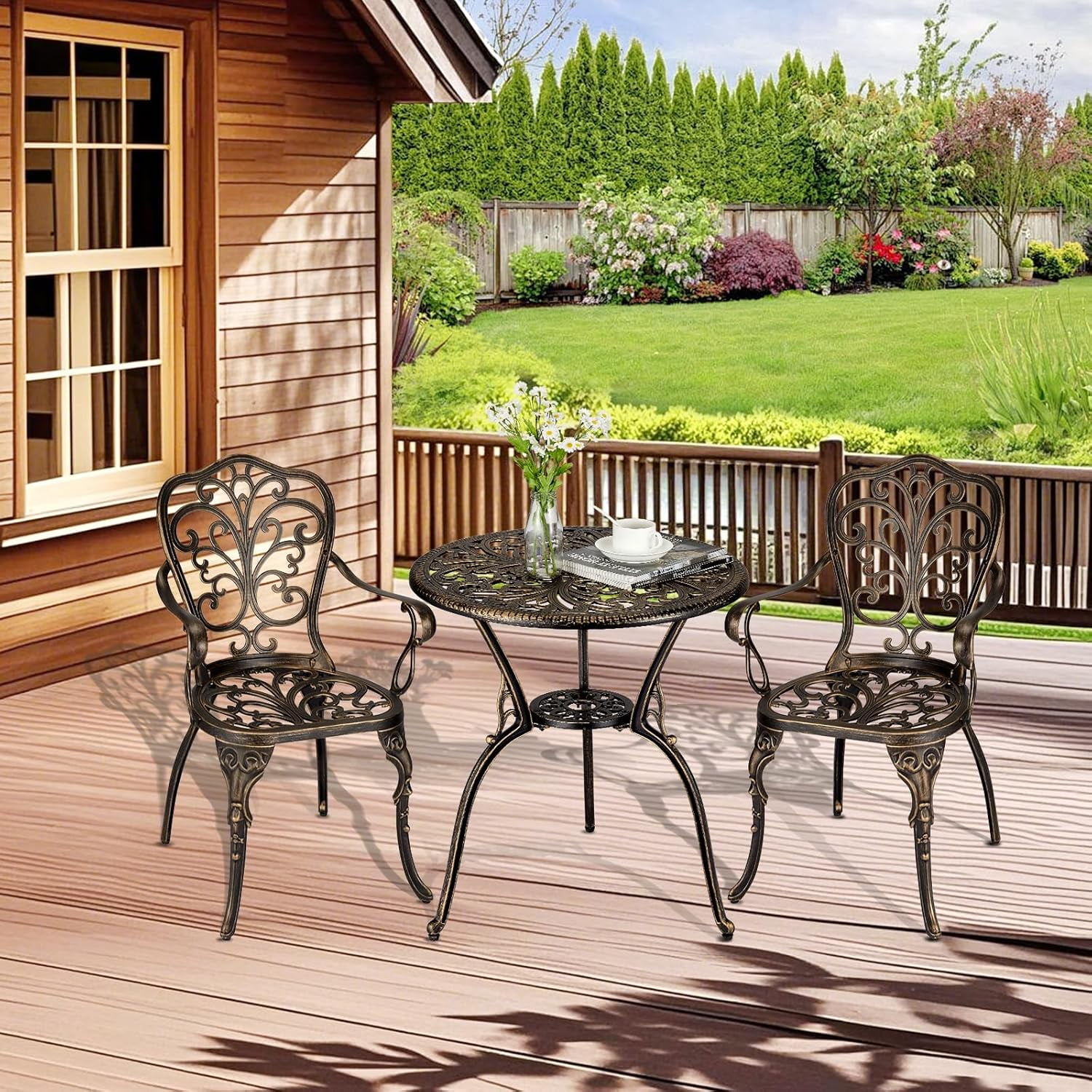 3 Piece Bistro Set, Outdoor Rust-Resistant Cast Aluminum Bistro Table ...
