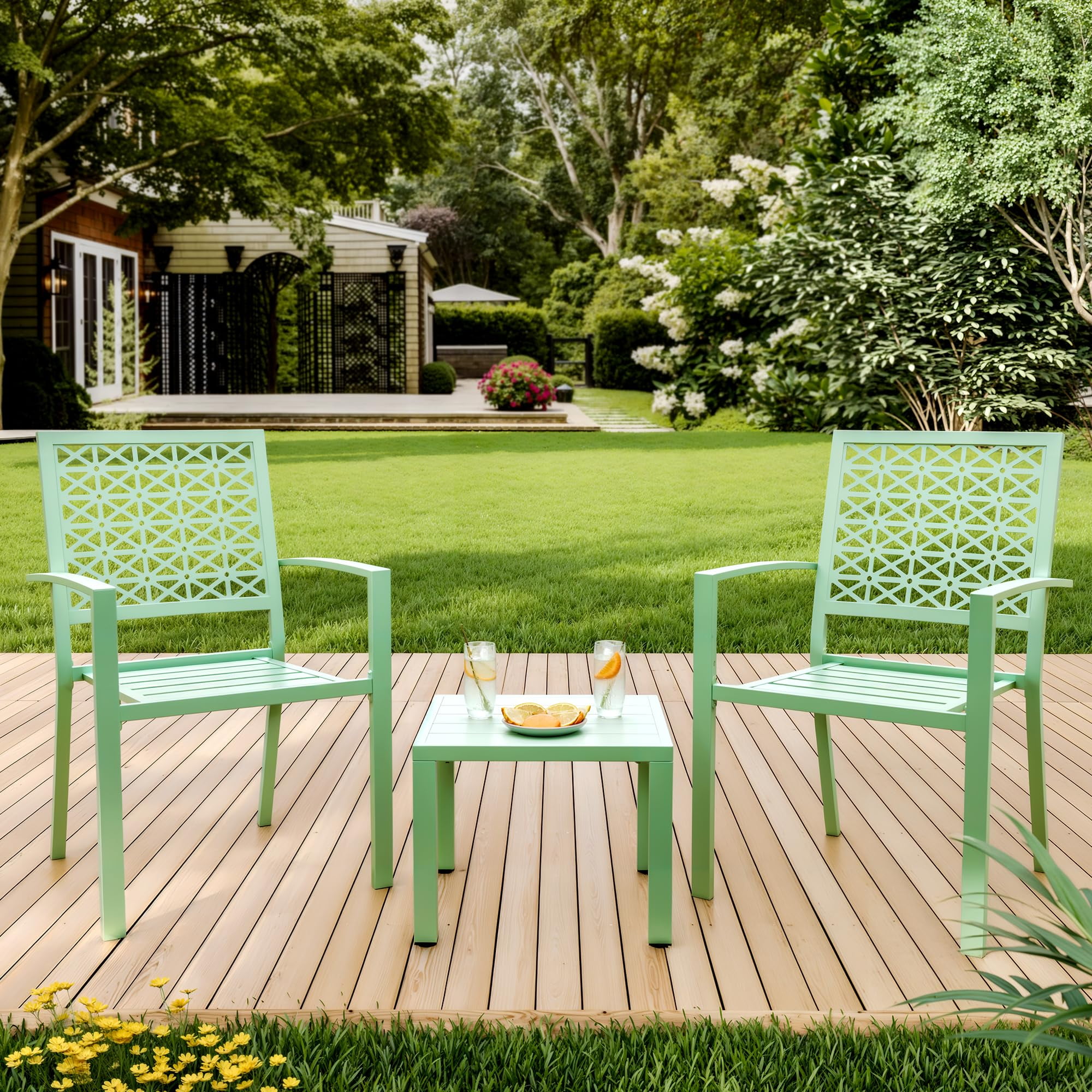 3 Piece Bistro Set, Stackable Patio Conversation Set with Square Table ...