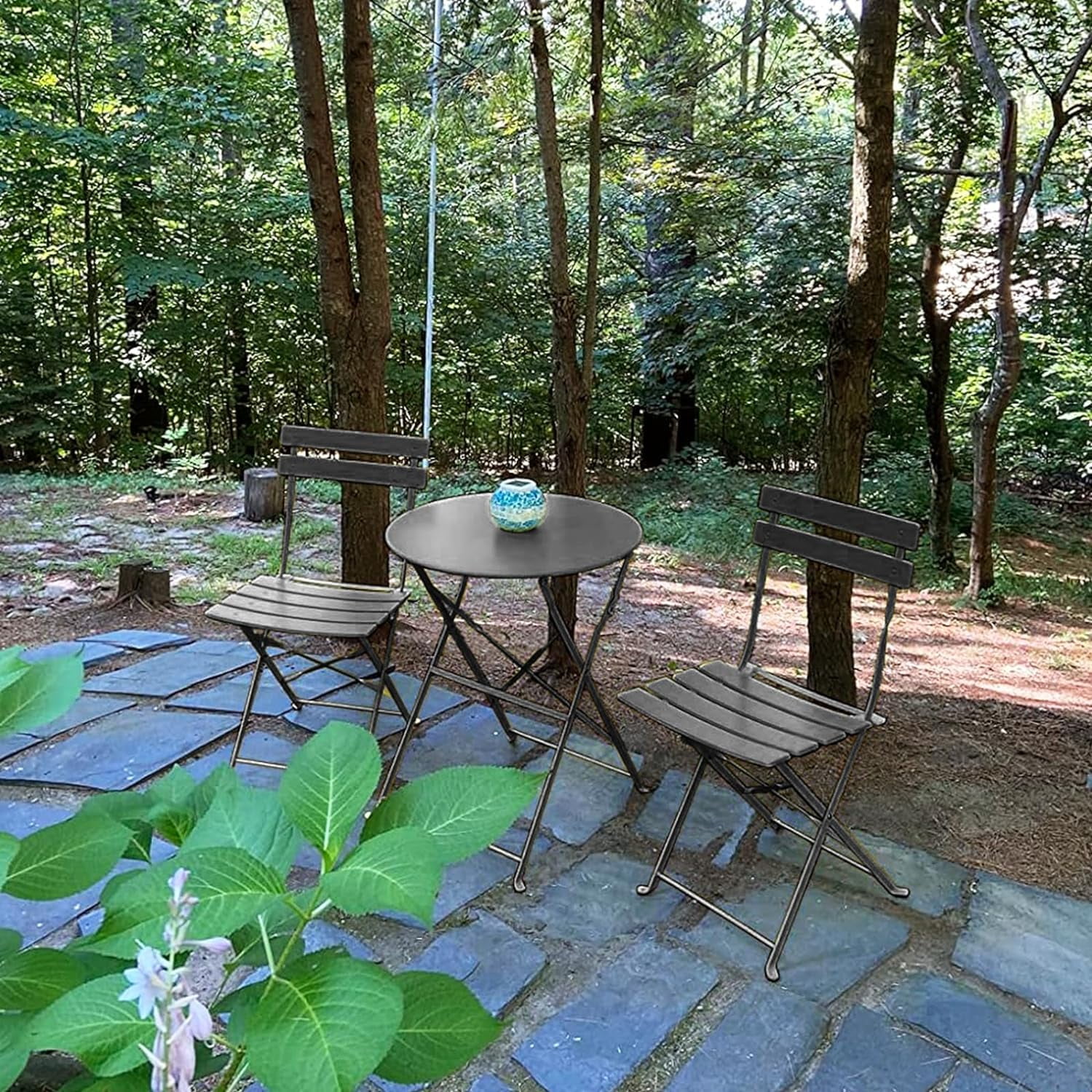 3-Piece Bistro Table and Chairs, Wrought Iron Bistro Set, Anti-Rust ...