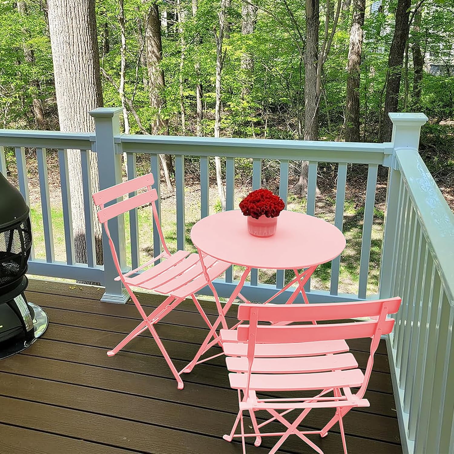 3-Piece Bistro Table and Chairs, Wrought Iron Bistro Set, Anti-Rust ...