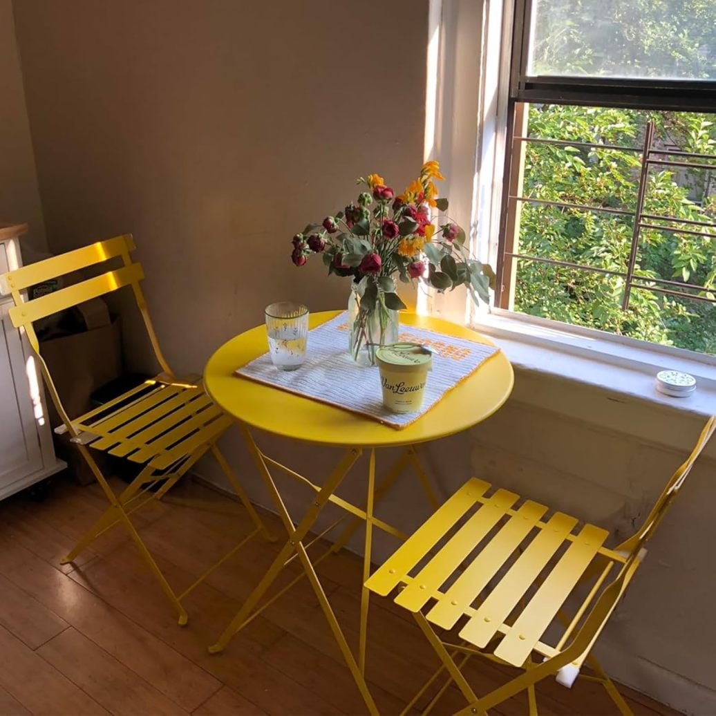 3-Piece Bistro Table and Chairs, Wrought Iron Bistro Set, Anti-Rust ...