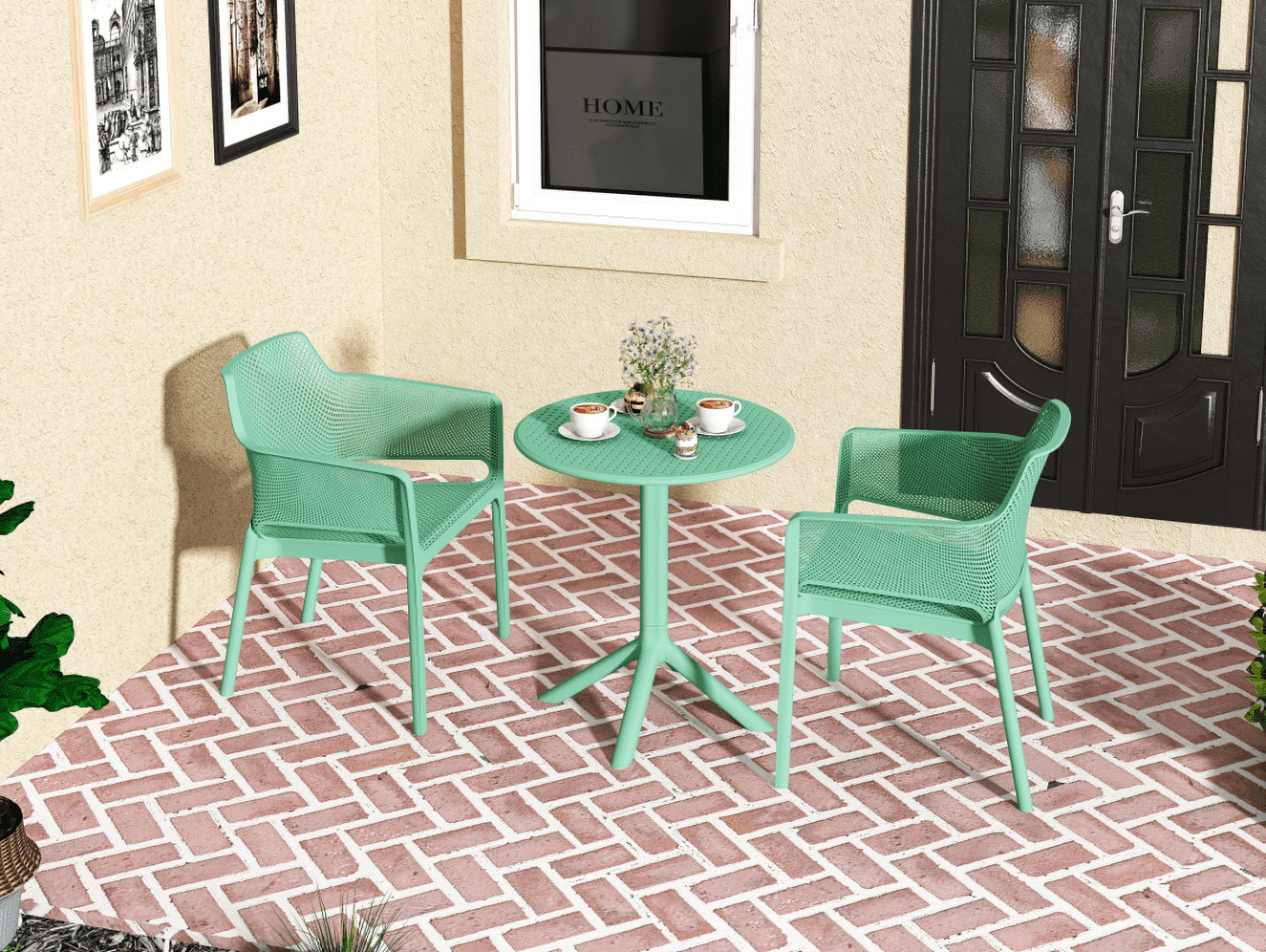3 Piece Bistro Table Set, Outdoor Plastic Round Table & Arm Chairs, All ...